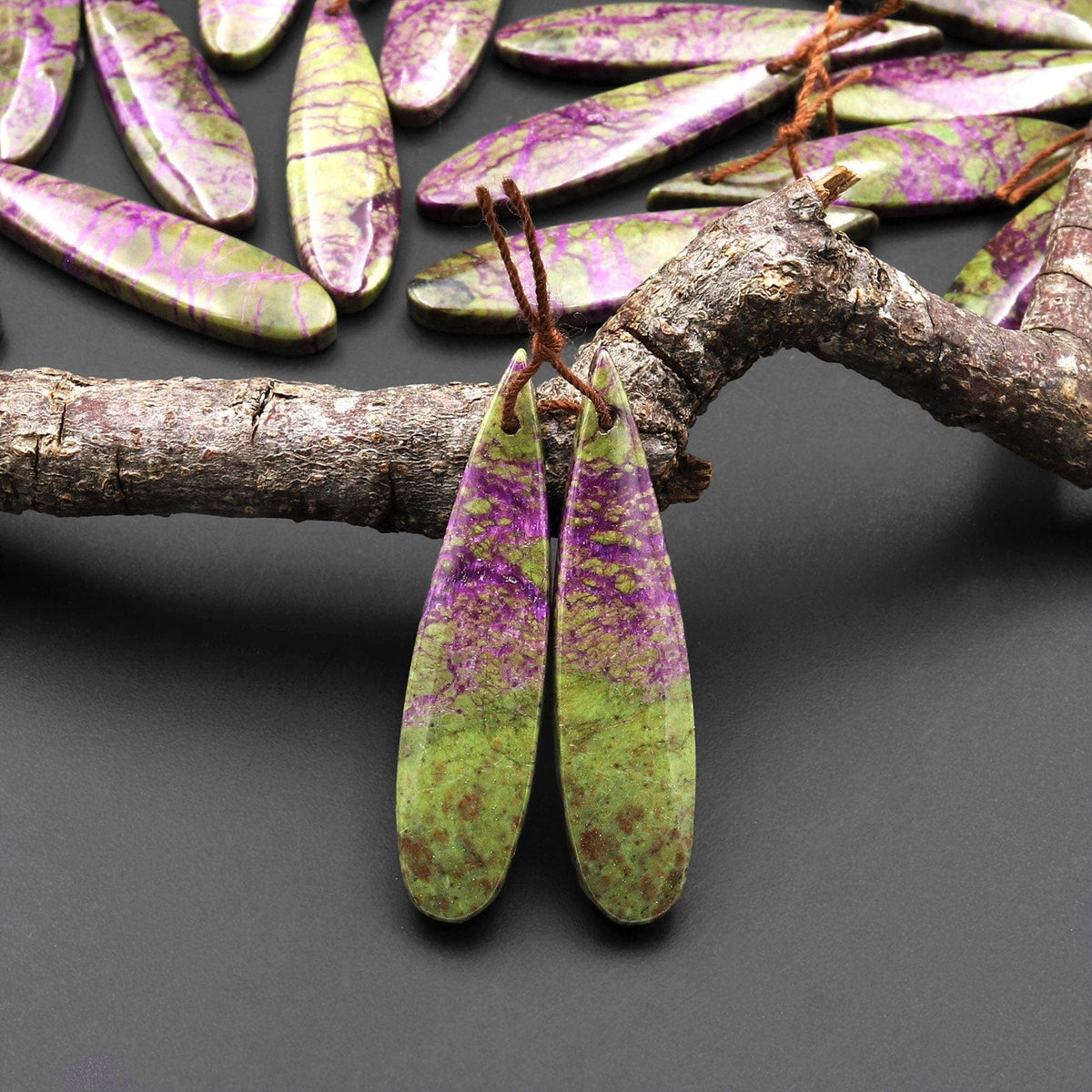 Natural Atlantisite Stichtite Earring Pair Gemstone Drilled Teardrop C ...