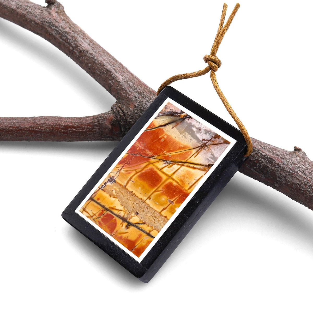 Intarsia Pendant Natural Red Creek Jasper W Black Onyx Inlay Frame Sid ...