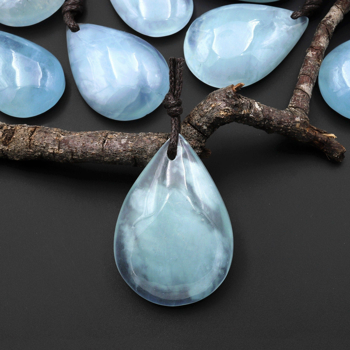 Large Translucent Natural Blue Aquamarine Teardrop Pendant Gemstone A2 ...