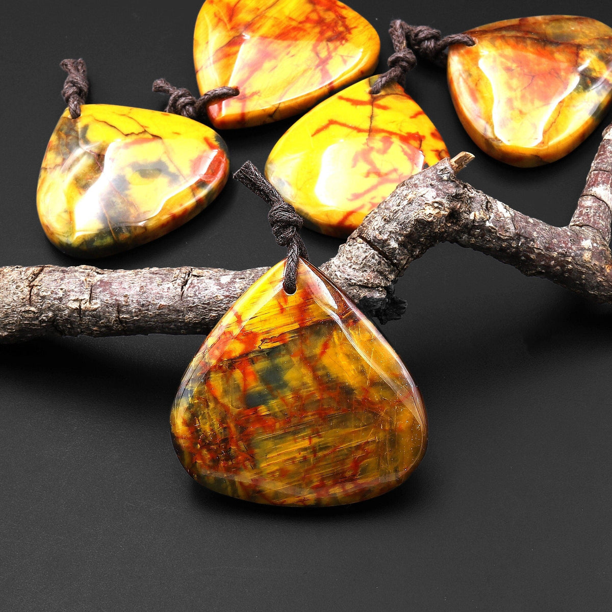 Rare AAA Natural Golden Yellow Red Blue Pietersite Triangle Teardrop P ...