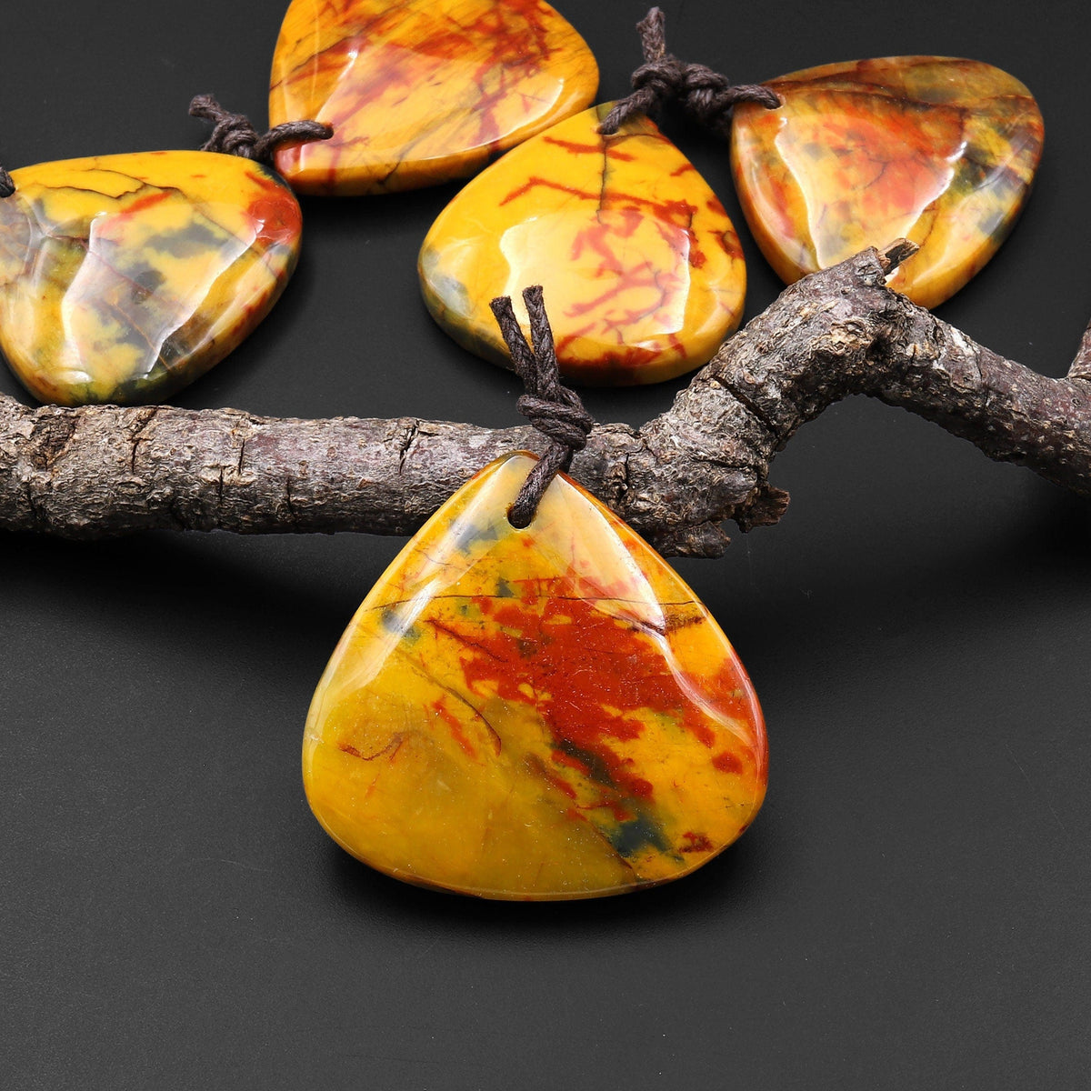 Rare AAA Natural Golden Yellow Red Blue Pietersite Triangle Teardrop P ...