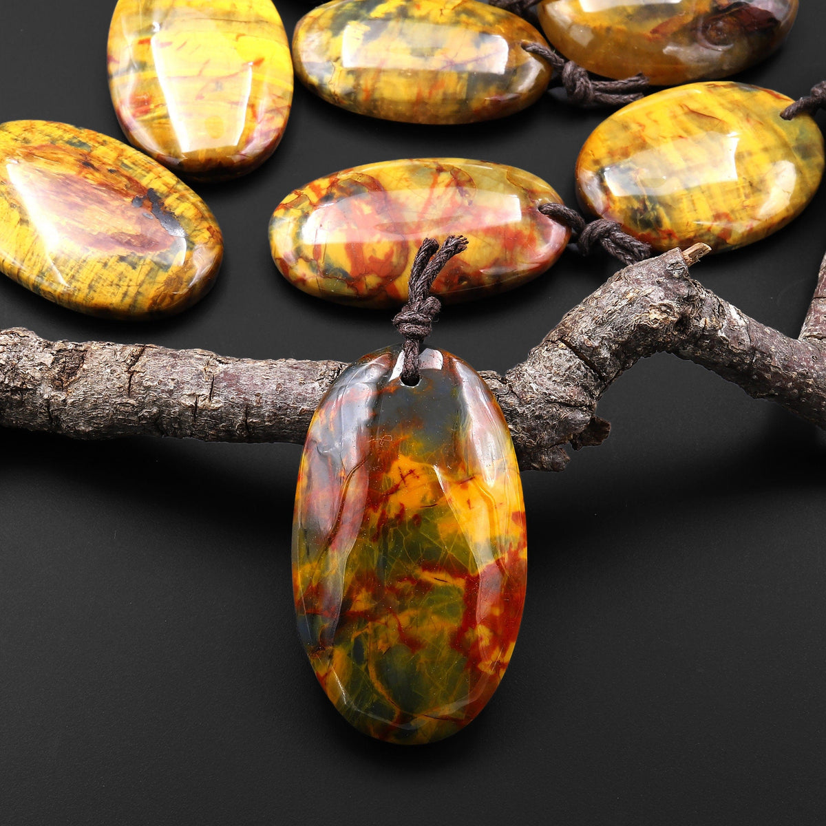 Rare AAA Natural Golden Yellow Red Blue Pietersite Oval Pendant Gemsto ...