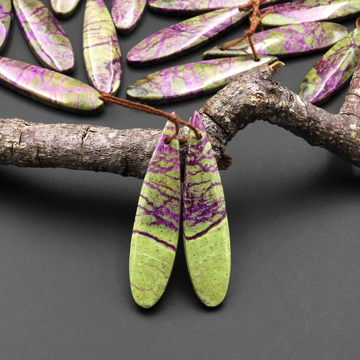 Natural Atlantisite Stichtite Earring Pair Gemstone Drilled Teardrop C ...