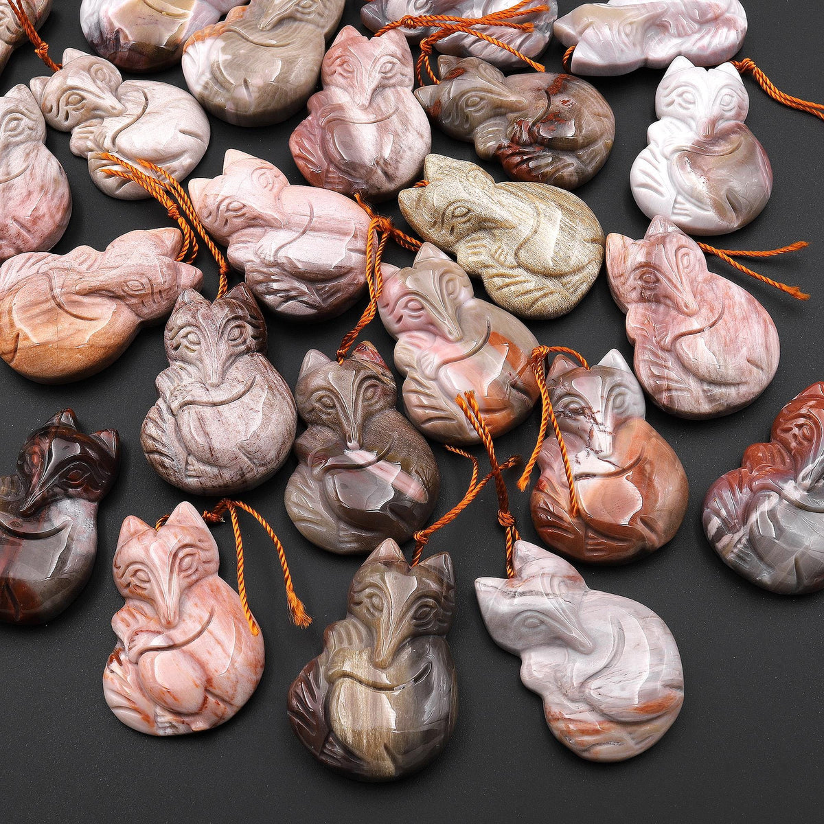 Hand Carved Natural Petrified Wood Fox Pendant Gemstone Focal Bead ...