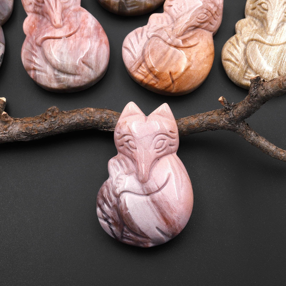 Hand Carved Natural Petrified Wood Fox Pendant Gemstone Focal Bead A8 ...