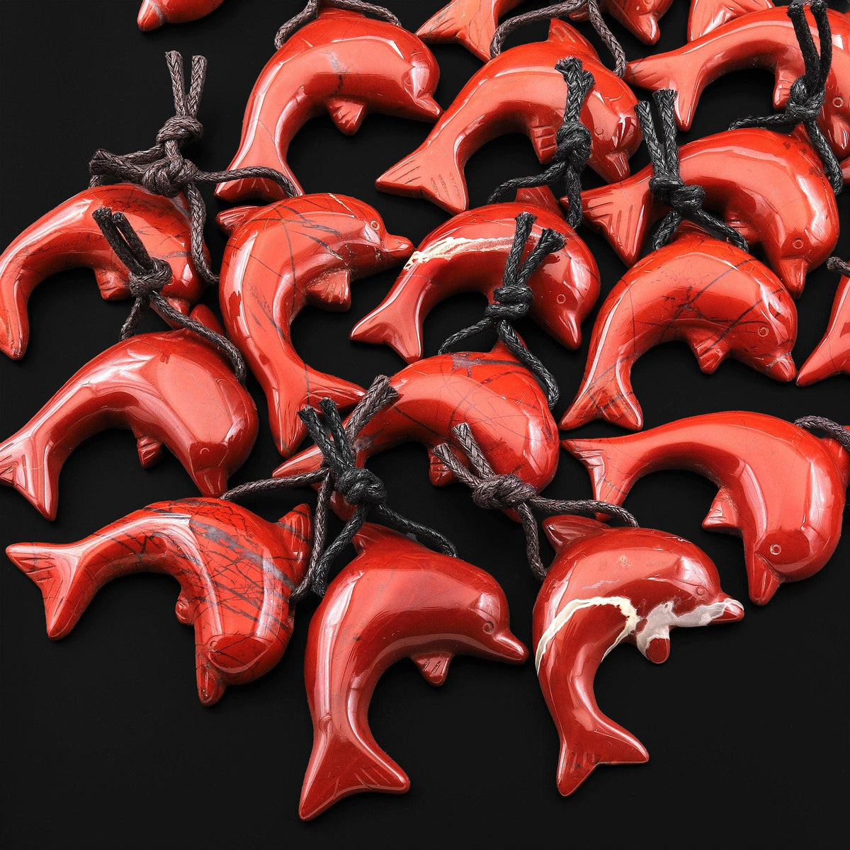AAA Natural Red Jasper Dolphin Carved Gemstone Side Drilled Pendant ...