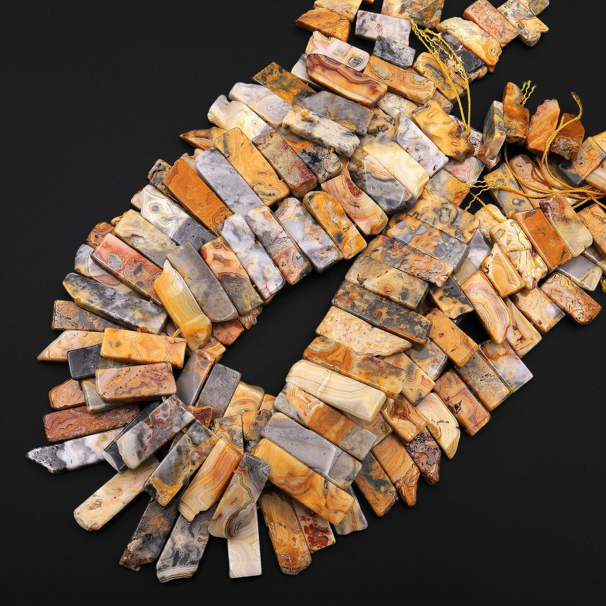Natural Yellow Crazy Lace Agate Rectangle Beads Spike Stick Slice Foca ...