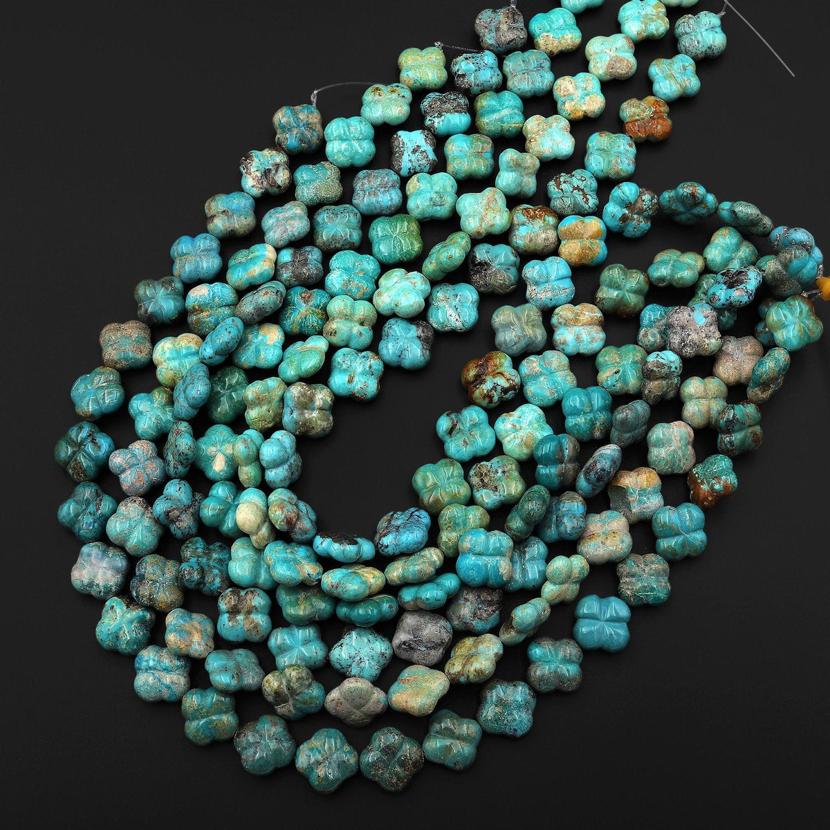 Hand Carved Real Genuine Natural Blue Turquoise 3D 4 Leaf Clover 16mm ...