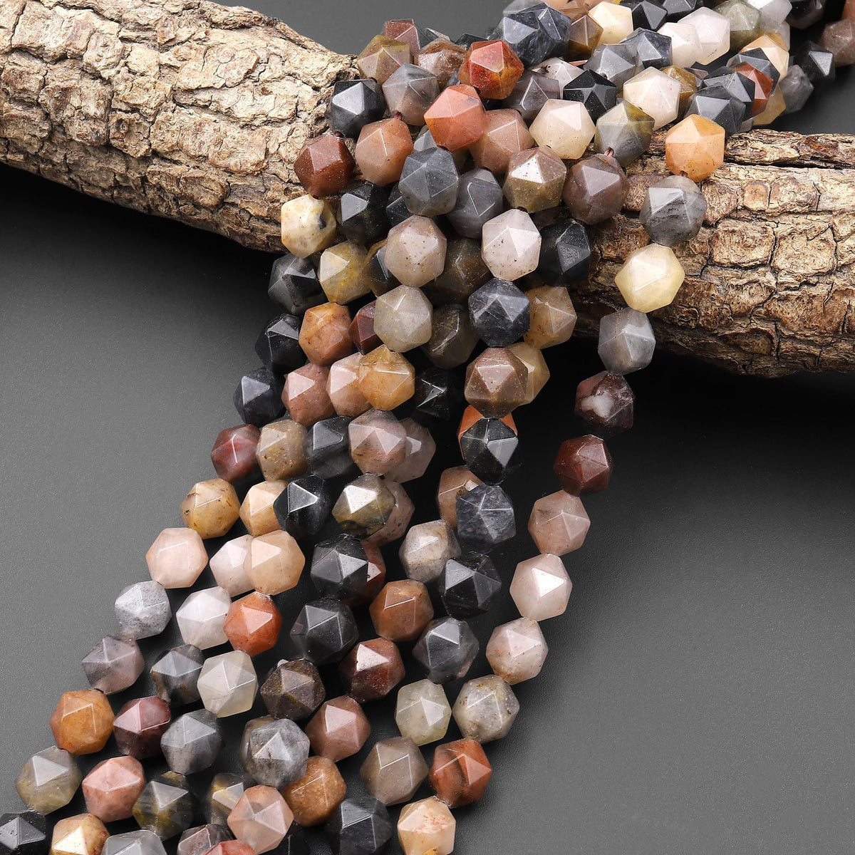 Natural Phantom Quartz Beads 10mm 12mm Faceted Star Cut Rounded Beads ...