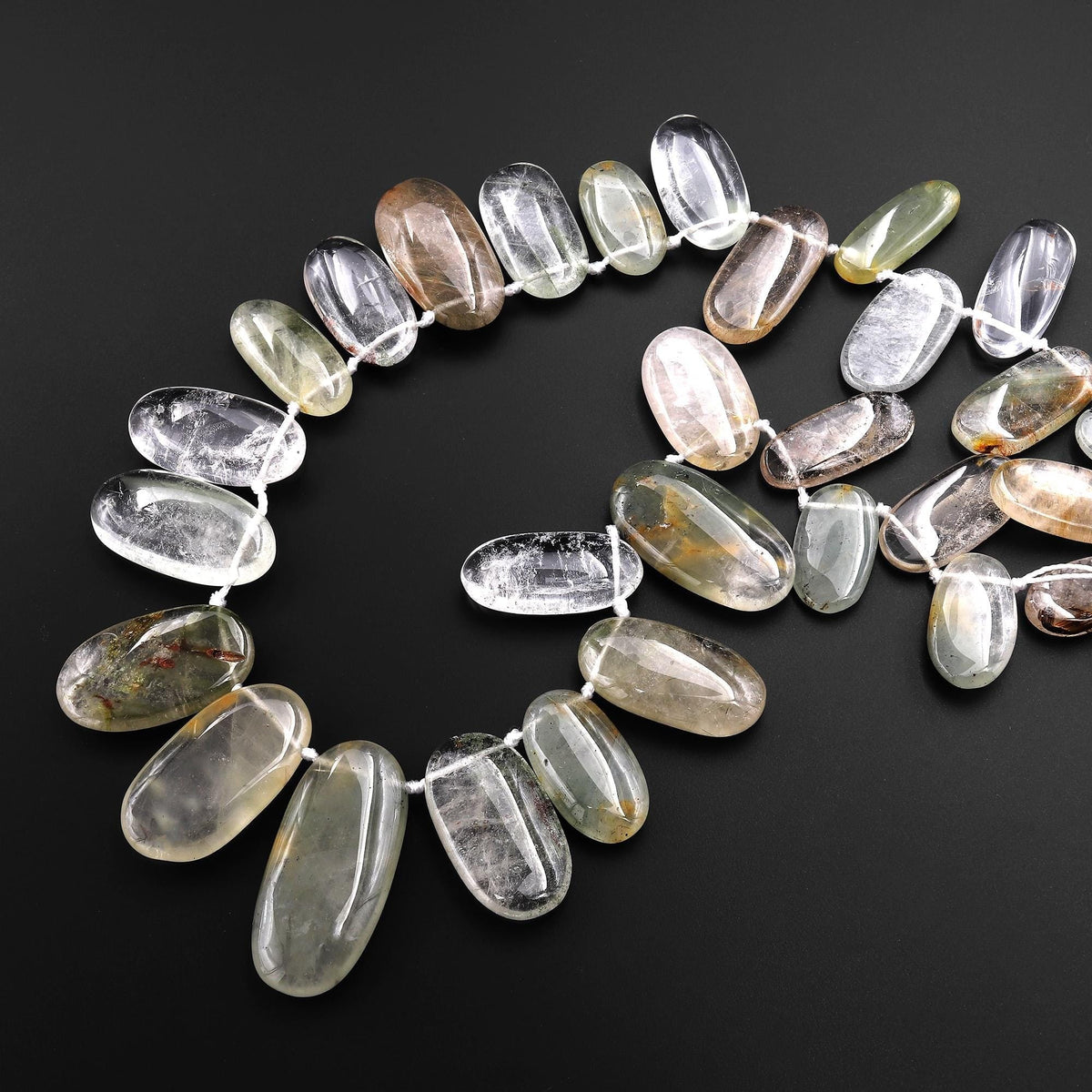 Natural Phantom Rutile Quartz Long Oval Focal Pendant Beads Side Drill ...