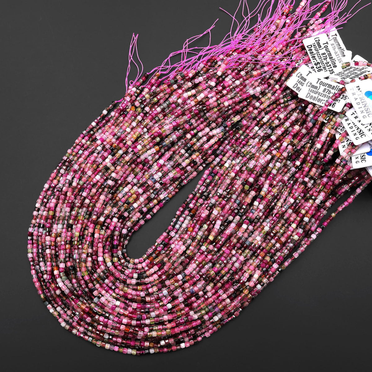 AAA Natural Fuchsia Pink Tourmaline Faceted 2mm Cube Beads Gemstone 15 ...