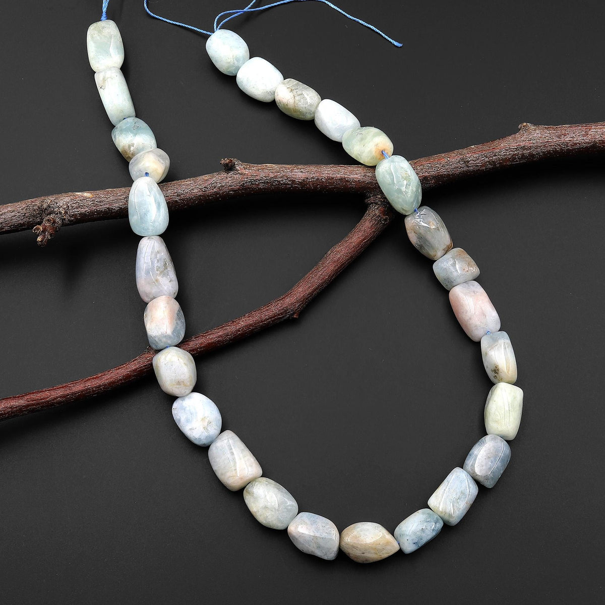 Natural Blue Green Aquamarine Freeform Pebble Nugget Beads 15.5" Stran ...