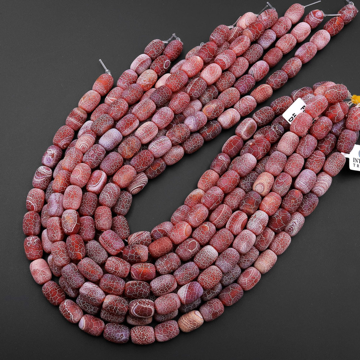 Matte Finish Tibetan Red Fire Agate Barrel Beads Aka Cracked Agate Dra ...