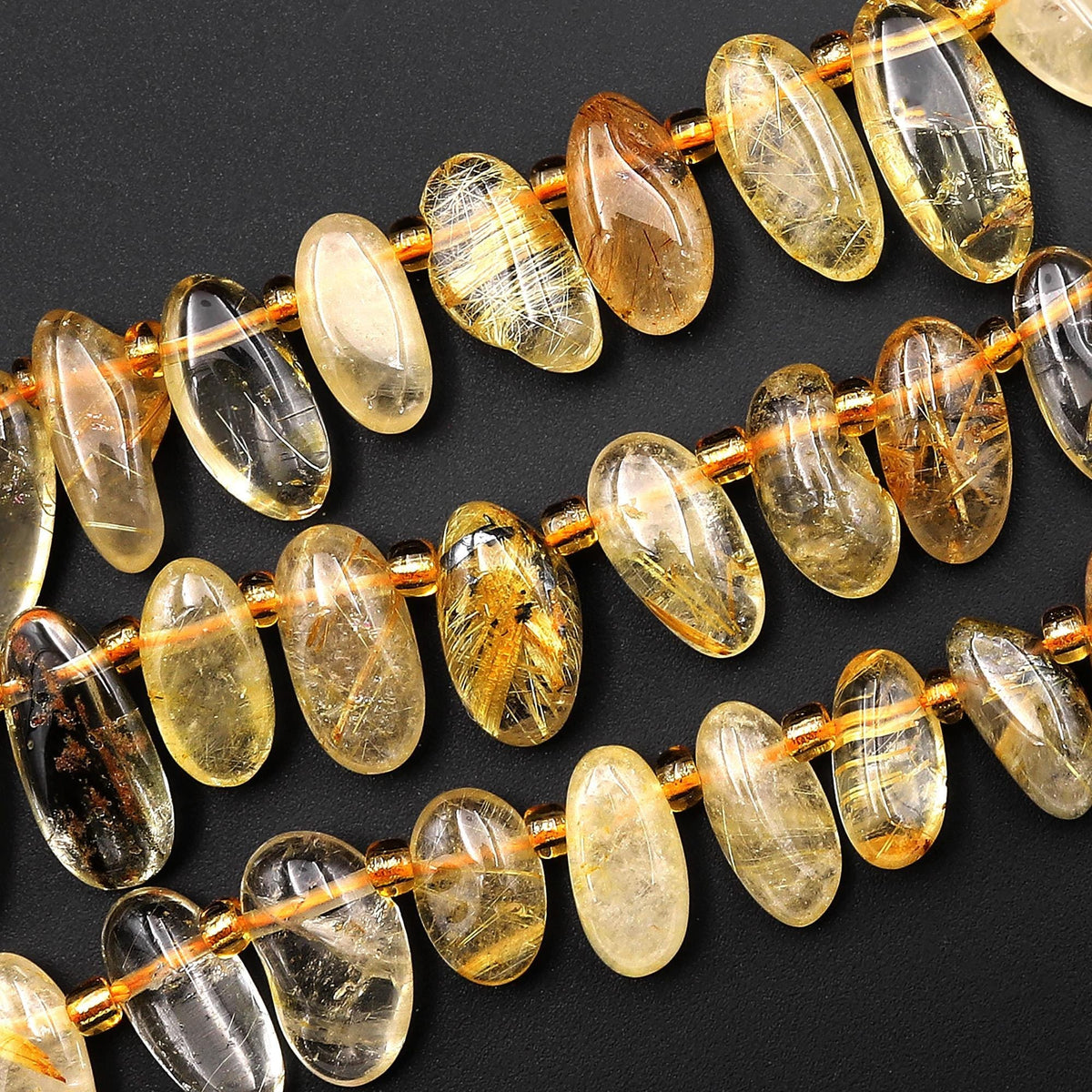 Natural Golden Rutile Quartz Freeform Oval Pebble Nugget Beads Top Sid ...