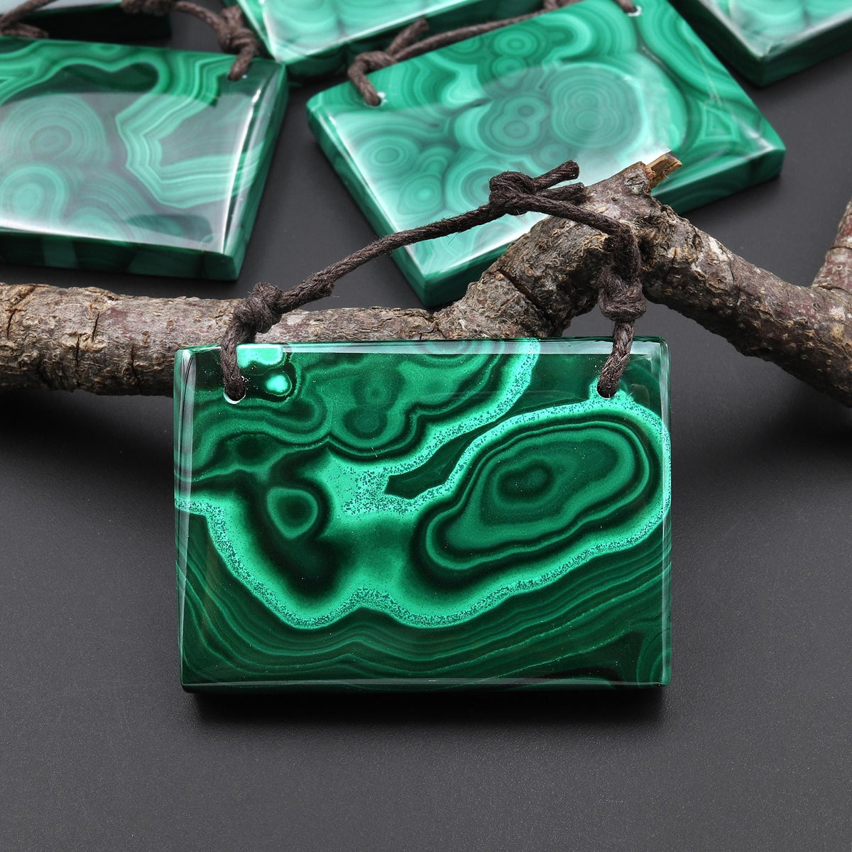 AAA Large 2 Hole Natural Malachite Rectangle Pendant – Intrinsic Trading