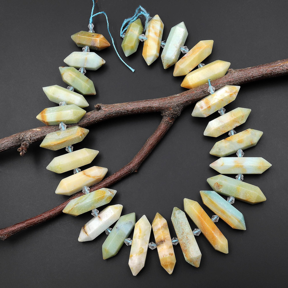 Faceted Double Terminated Natural Green Blue Yellow Amazonite Long Poi ...