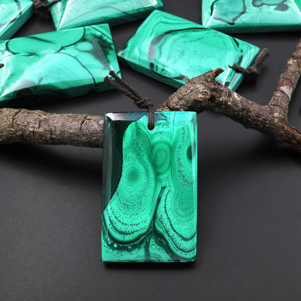Natural Light Green Malachite Pendant Rectangle Focal Gemstone Bead ...