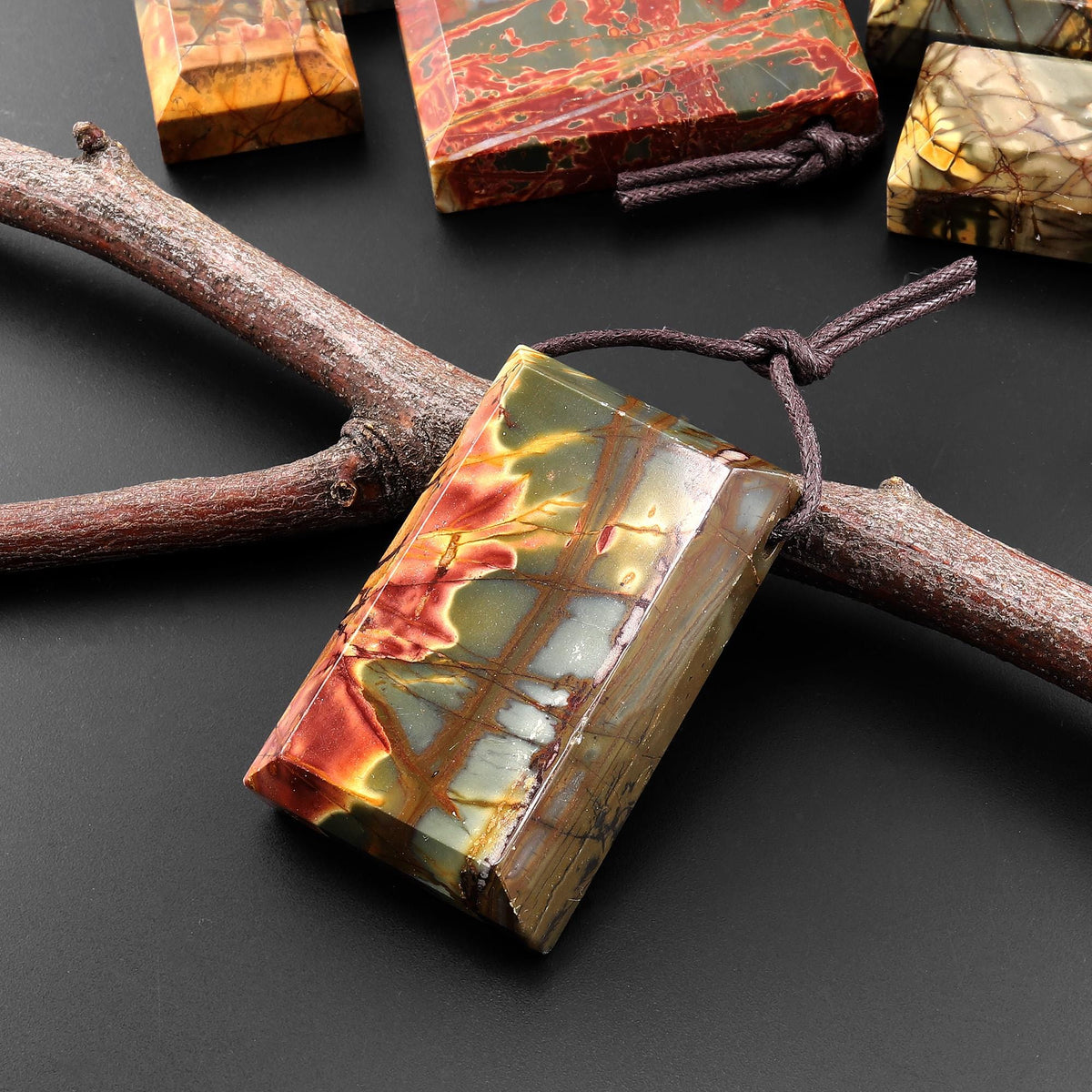 Natural Red Creek Jasper Rectangle Tile Pendant Mahjong Style Faceted ...
