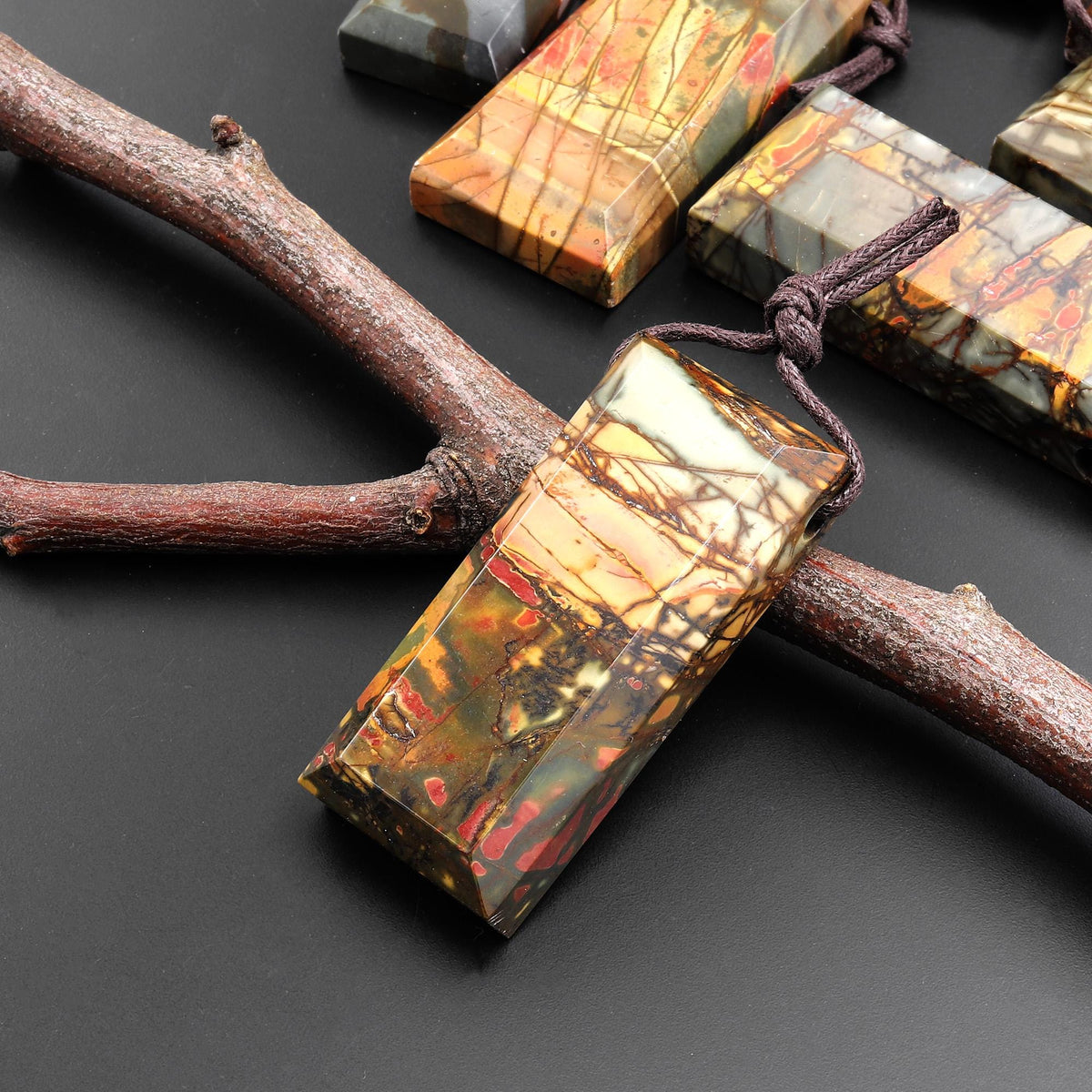 Natural Red Creek Jasper Rectangle Tile Pendant Mahjong Style Faceted ...