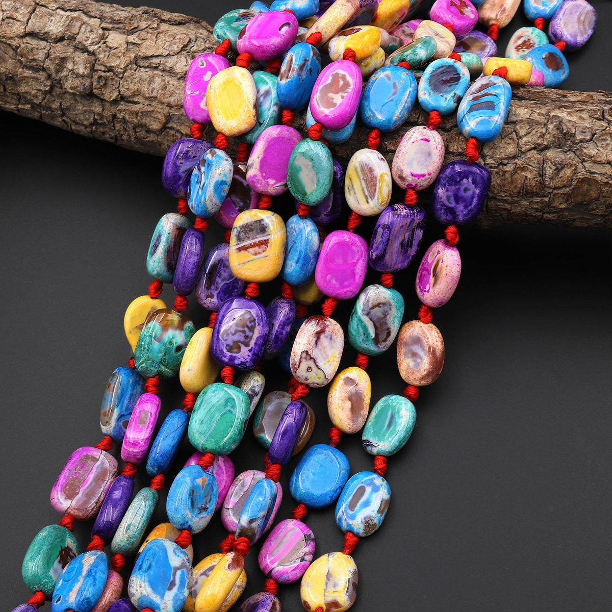 Multicolor Rainbow Agate Beads Smooth Rectangle Vibrant Pink Blue Gree ...