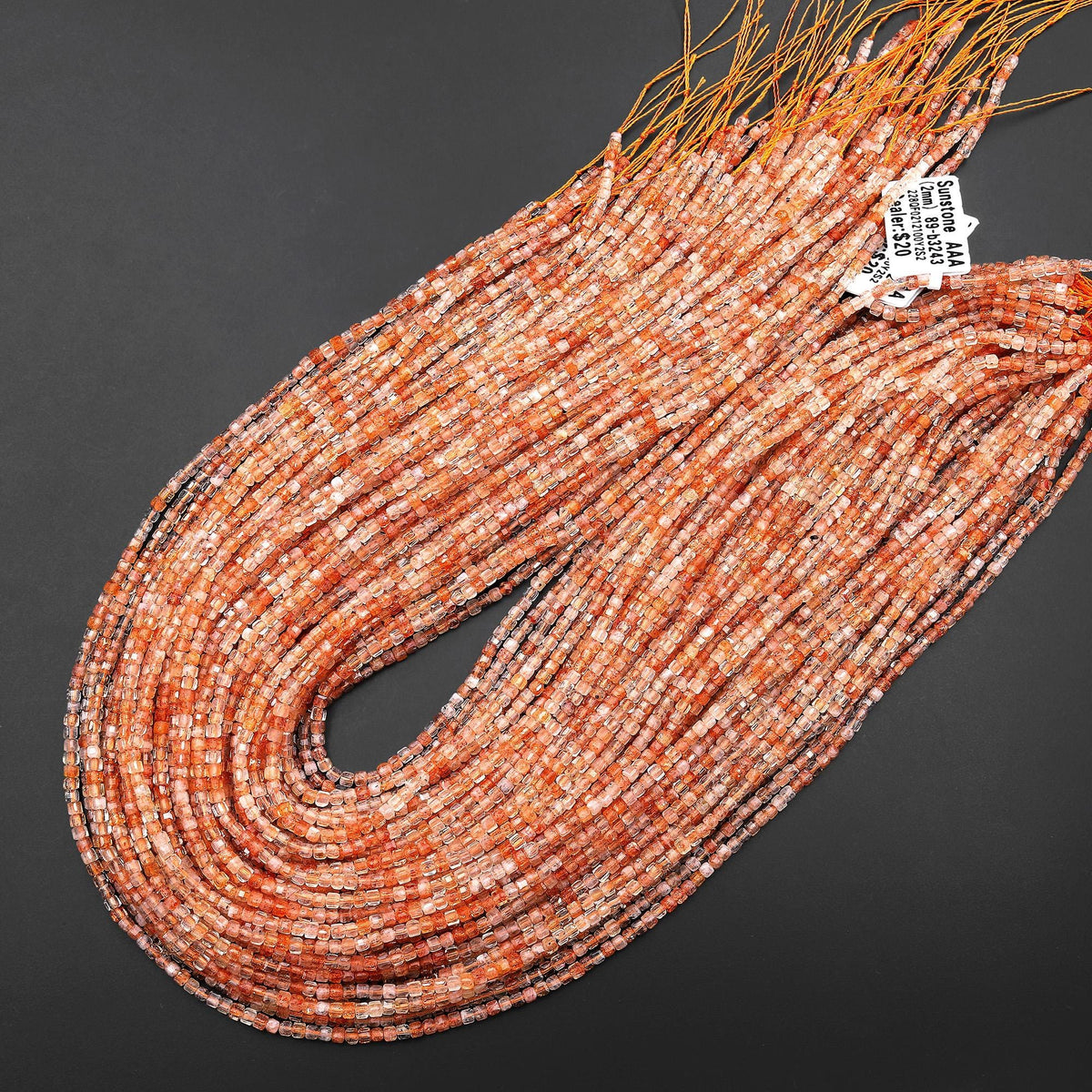 AAA Translucent Natural Arusha Sunstone Faceted 2mm Cube Beads 15.5" S ...