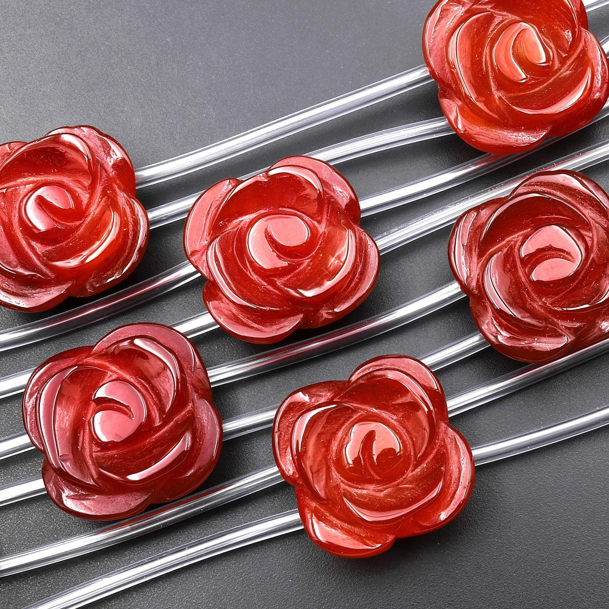 Double Drilled Natural Red Carnelian Hand Carved Rose Flower Gemstone ...