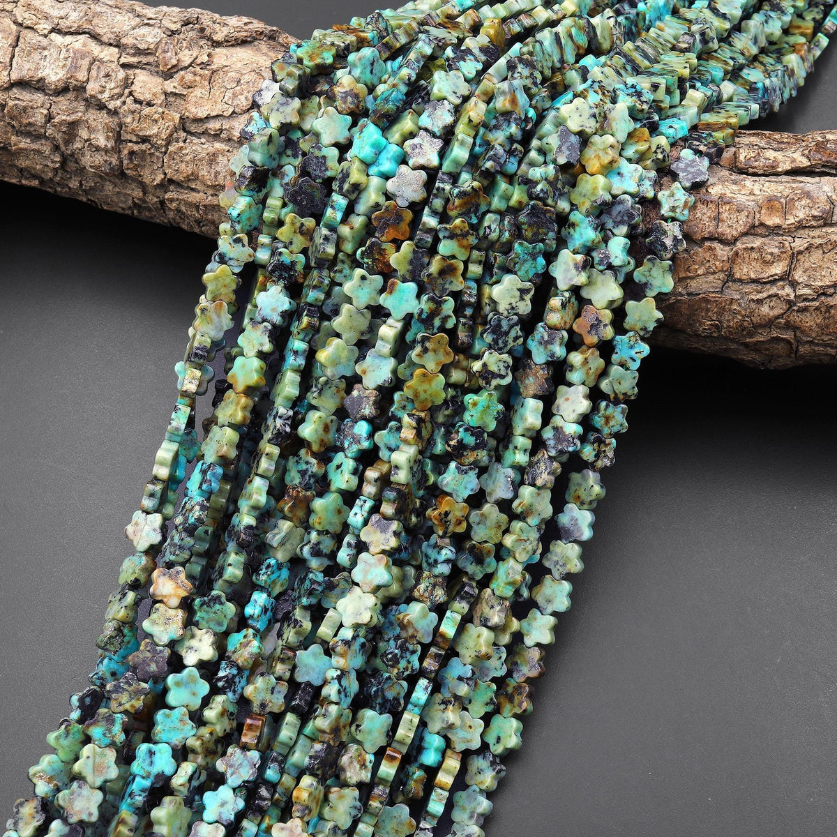 Natural African Turquoise Cherry Blossom Flower Beads 6mm Carved Gemst ...