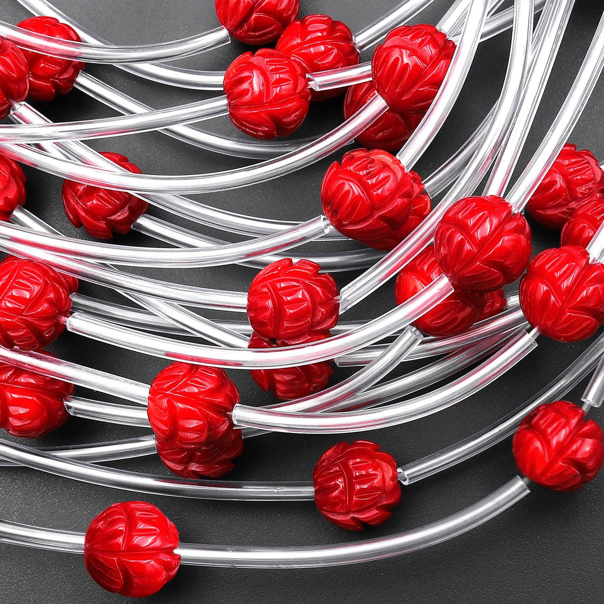 Hand Carved Red Coral Lotus Flower Gemstone Beads 8mm 10mm 8 ...
