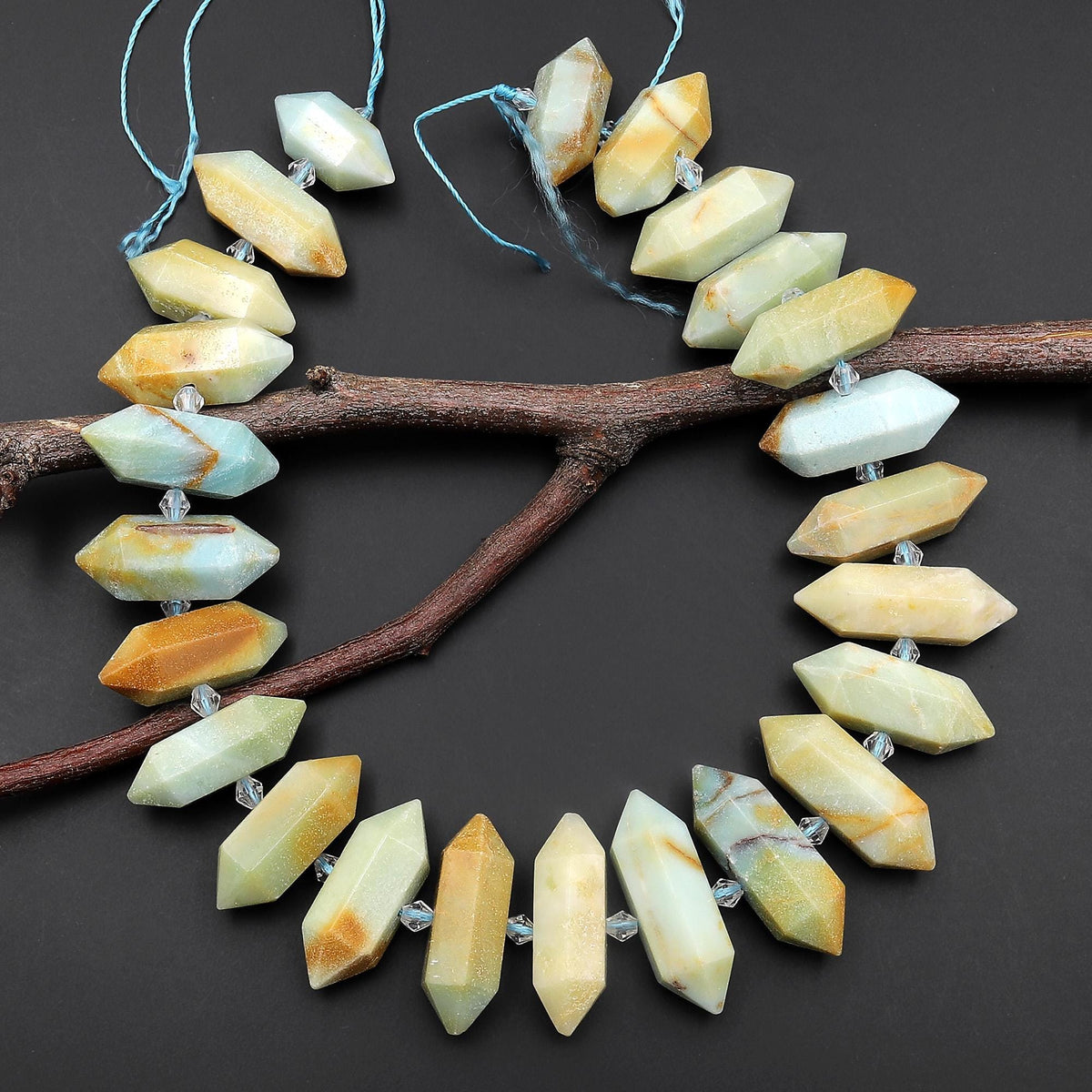 Faceted Double Terminated Natural Green Blue Yellow Amazonite Thick Po ...