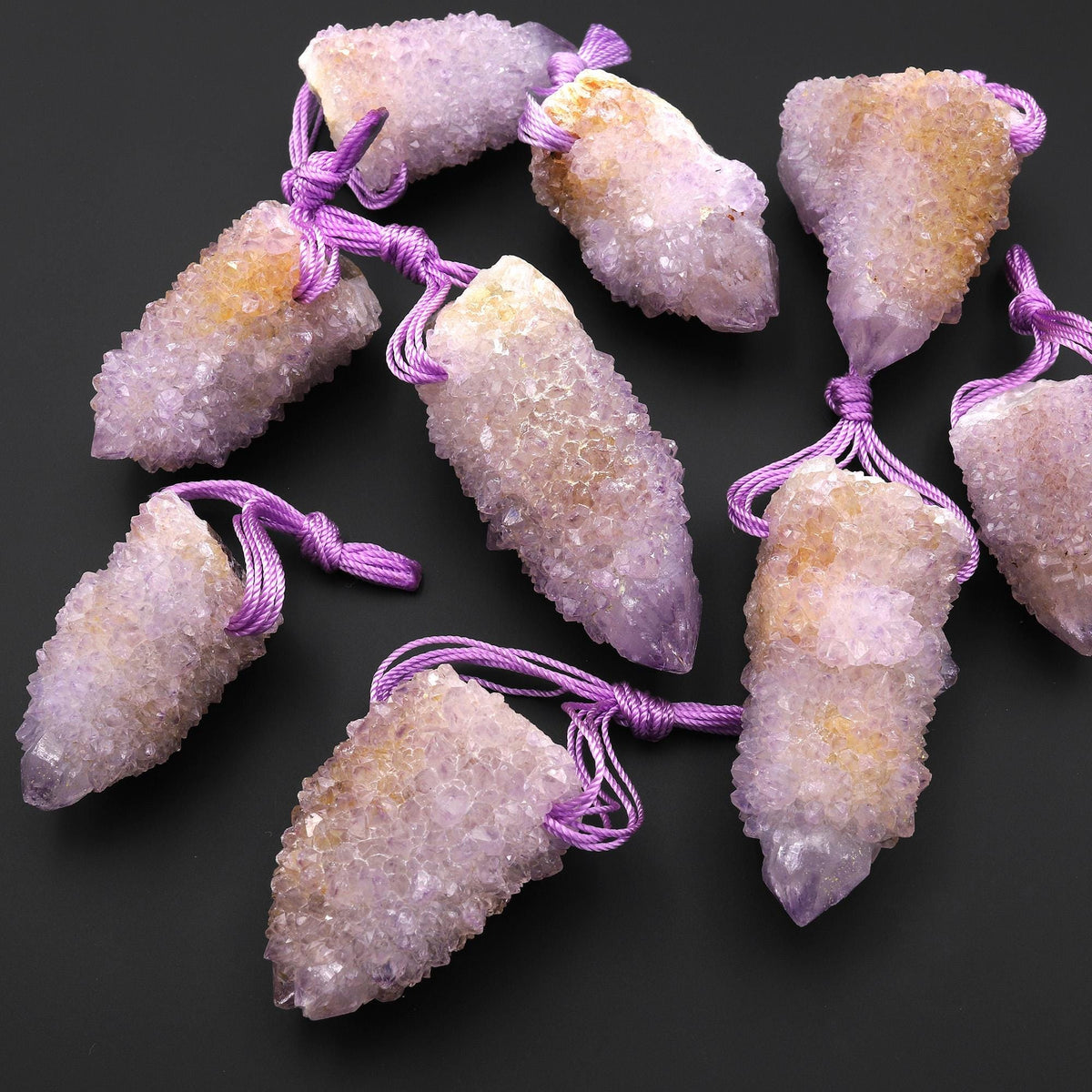 Natural Purple Purple Stalactite Quartz Point Pendant Side Drilled Gem ...