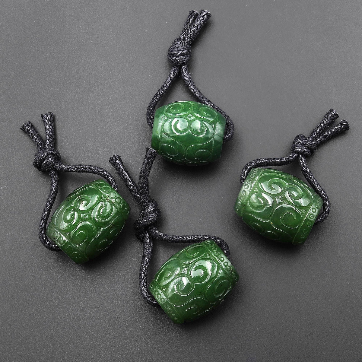 Hand Carved Natural Canadian Green Jade Barrel Gemstone Focal Bead Pen ...