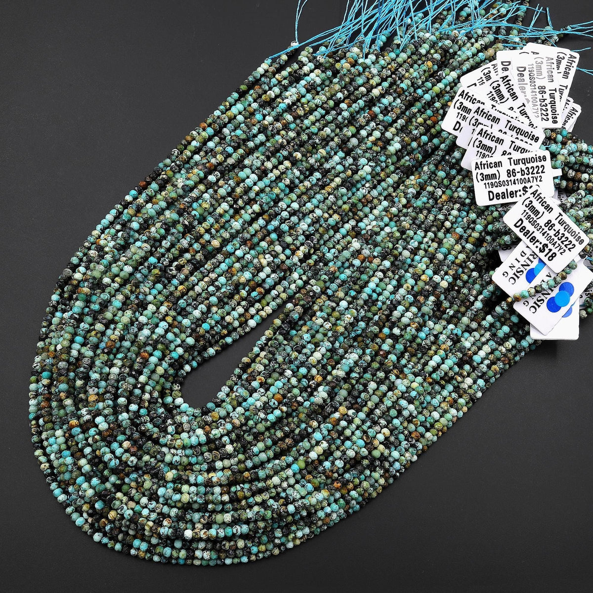 Faceted Natural African Turquoise 3mm Rondelle Beads 15.5" Strand ...