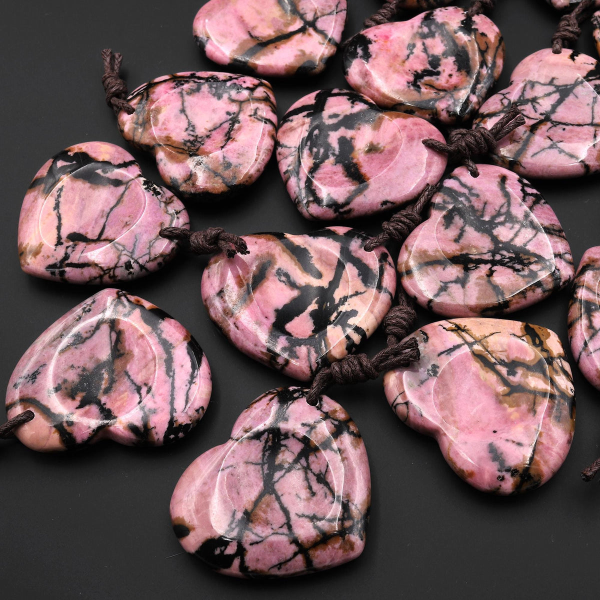 AAA Natural Pink Rhodonite Indented Heart Pendant Focal Worry Stone ...
