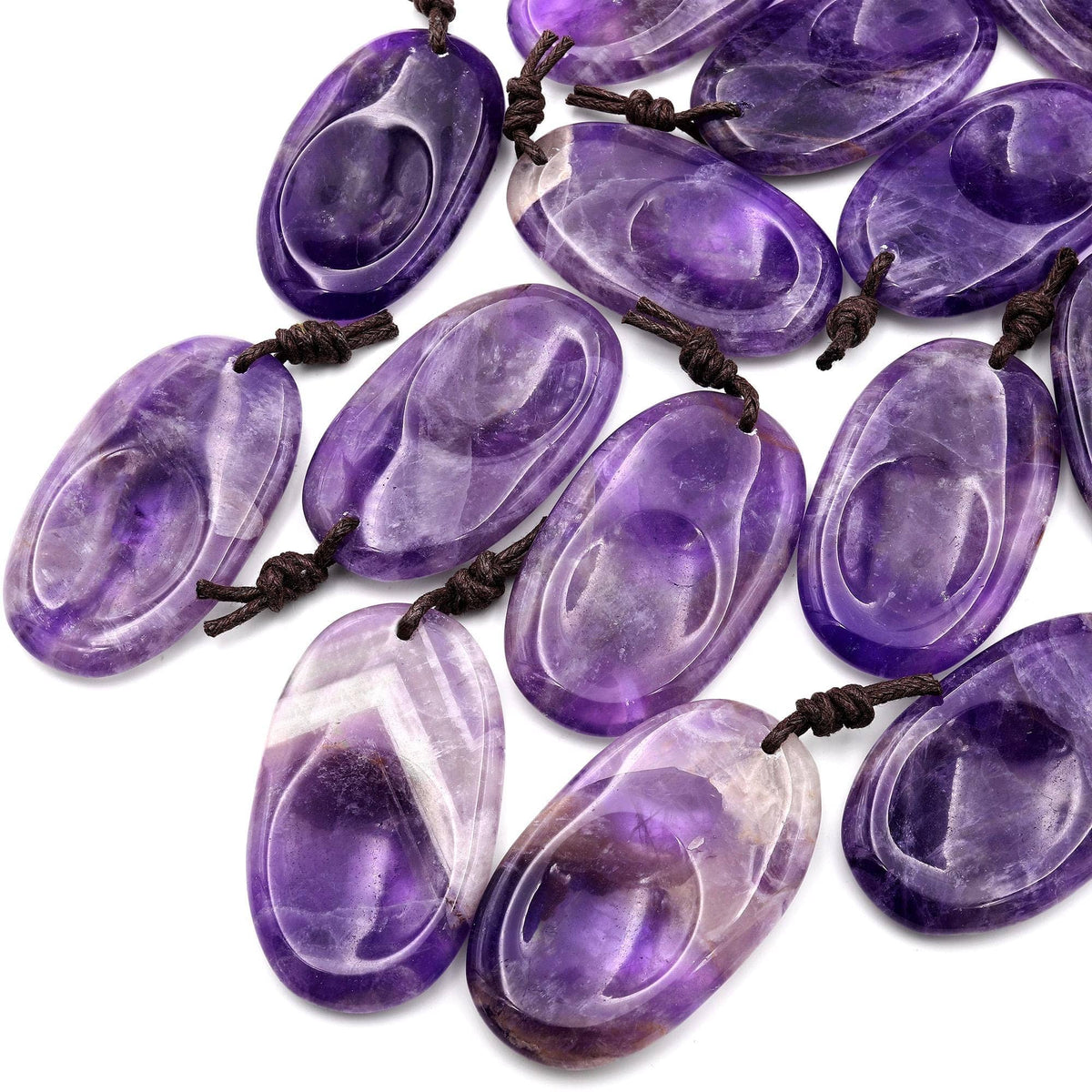Natural Purple Amethyst Pendant Indented Oval Focal Worry Stone Bead ...