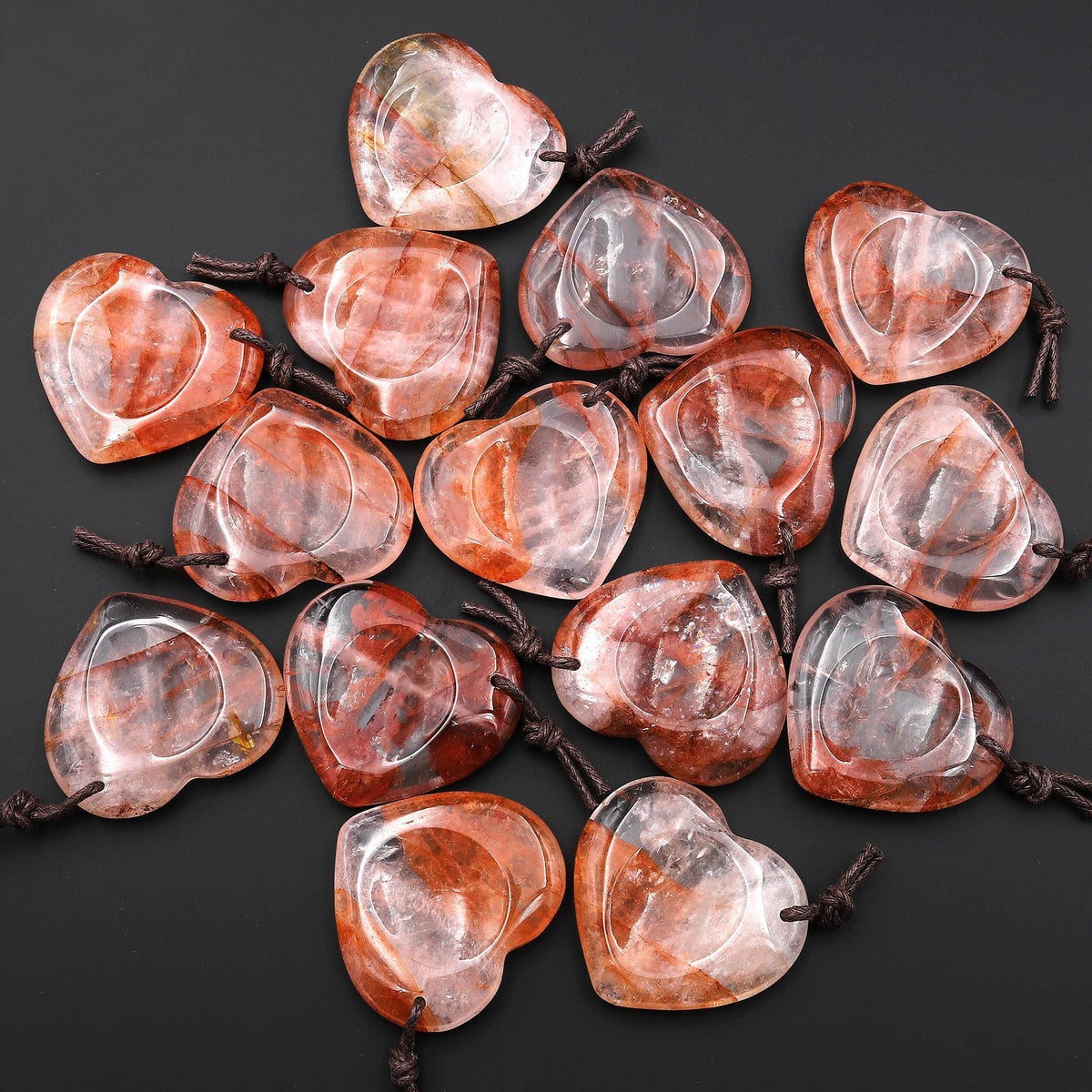 AAA Natural Red Lepidocrocite Heart Indented Heart Pendant Focal Worry ...