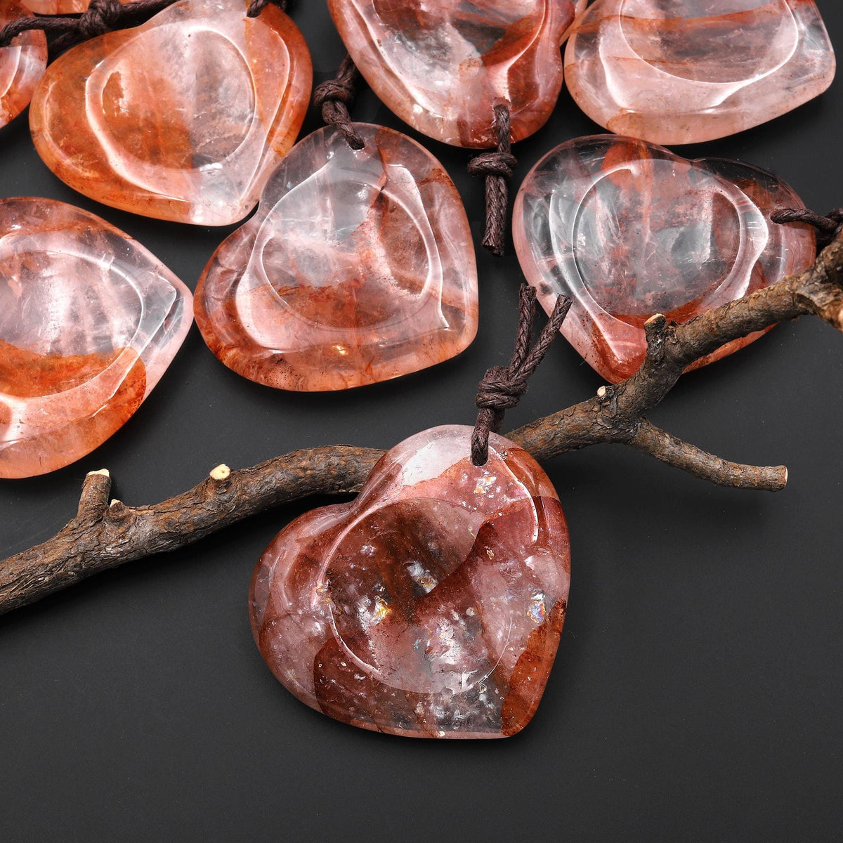 AAA Natural Red Lepidocrocite Heart Indented Heart Pendant Focal Worry ...