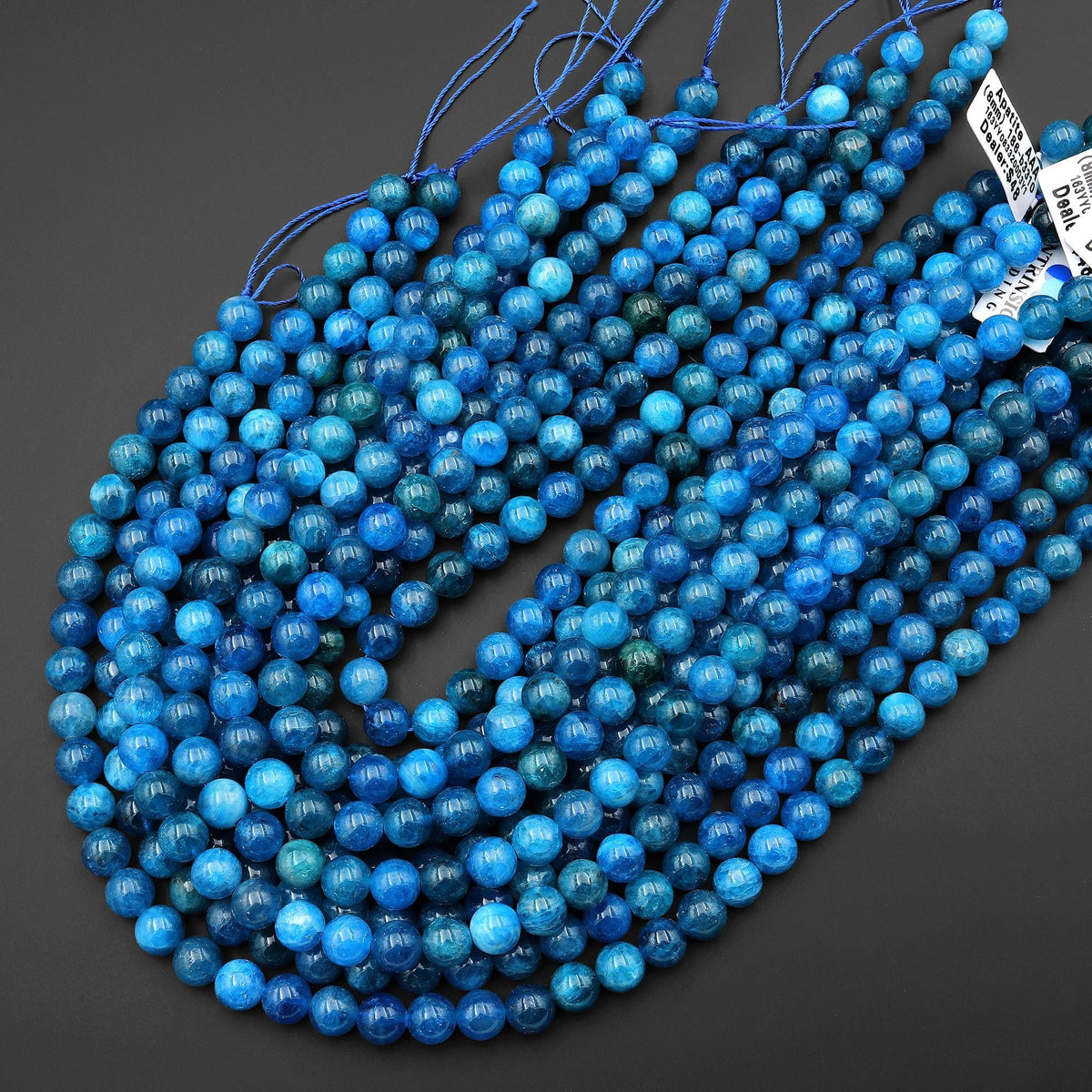 AAA Gemmy Natural Teal Blue Apatite 4mm 6mm 8mm Round Beads 15.5" Stra ...