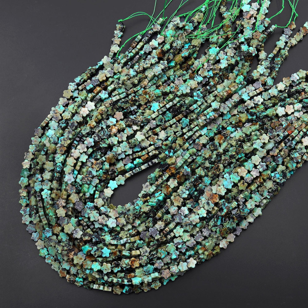 Natural African Turquoise Cherry Blossom Flower Beads 6mm Carved Gemst ...
