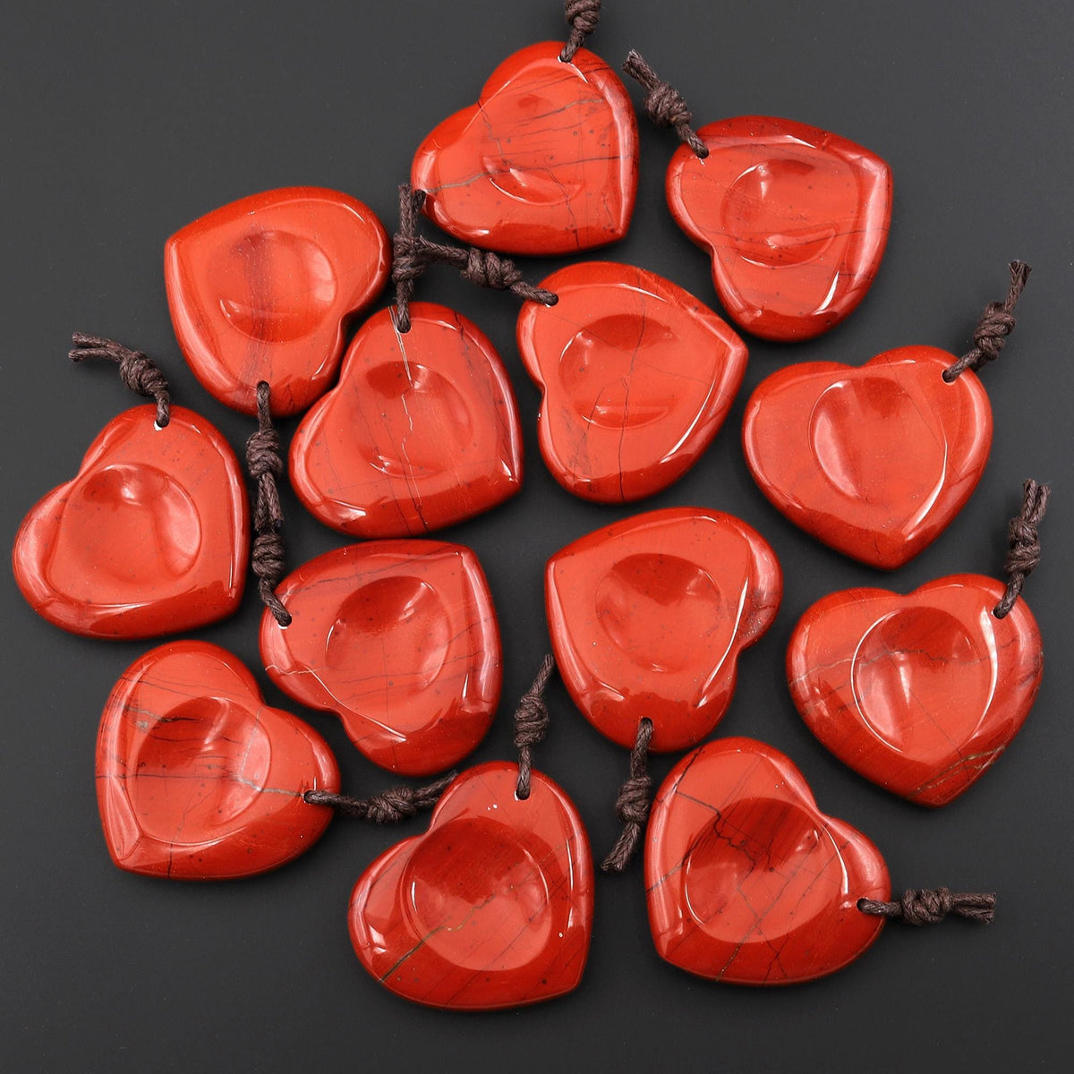 AAA Natural Red River Jasper Indented Heart Pendant Focal Worry Stone ...