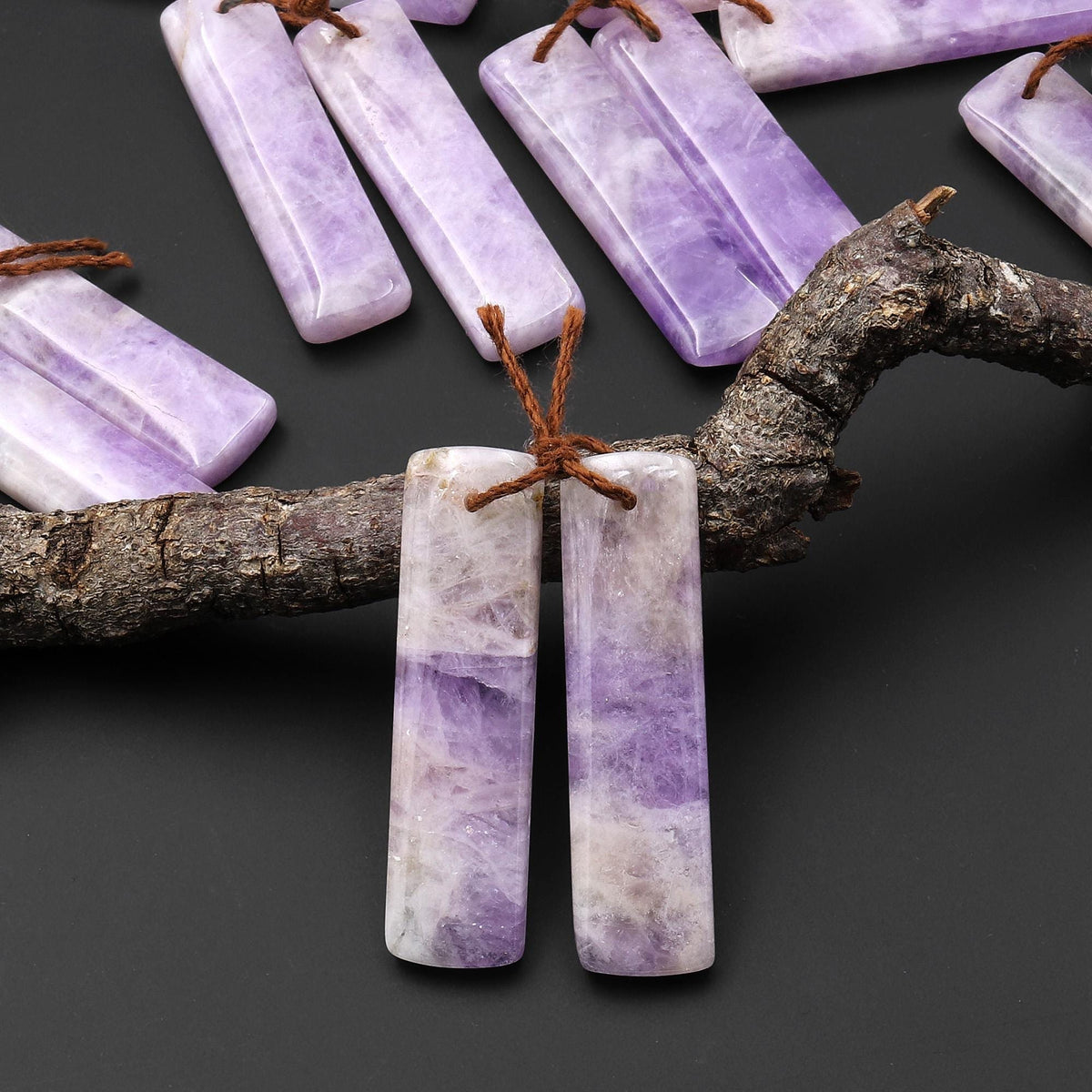 Natural Lilac Amethyst Earring Pair Rectangle Matched Gemstone Beads A ...