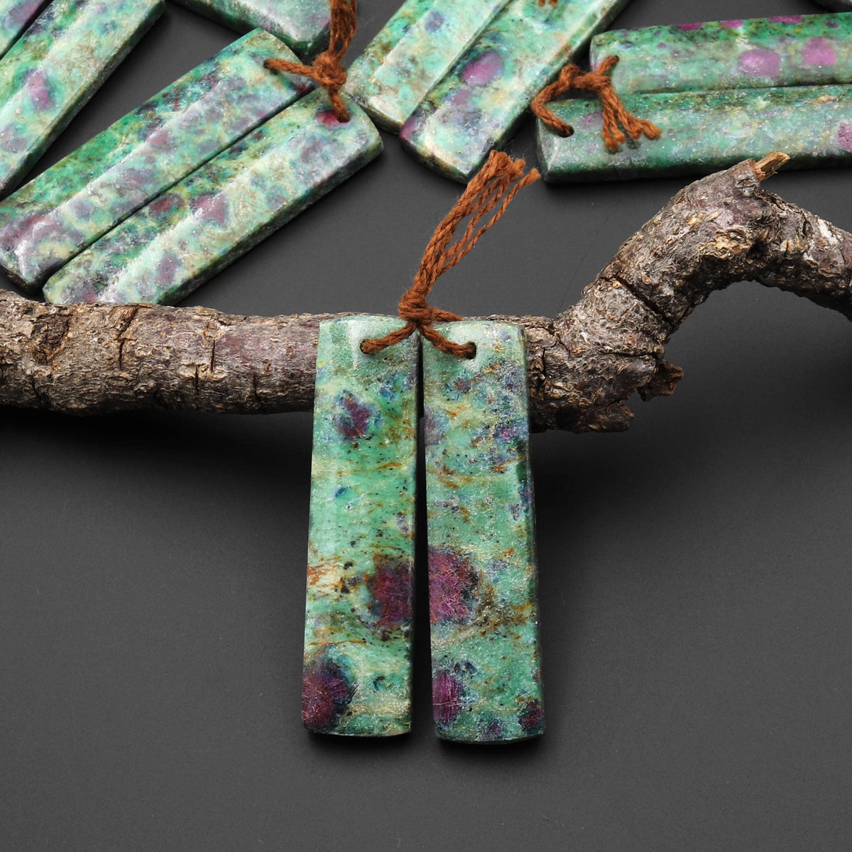 Natural Red Ruby Green Fuchsite Rectangle Earring Pair Matched Gemston ...