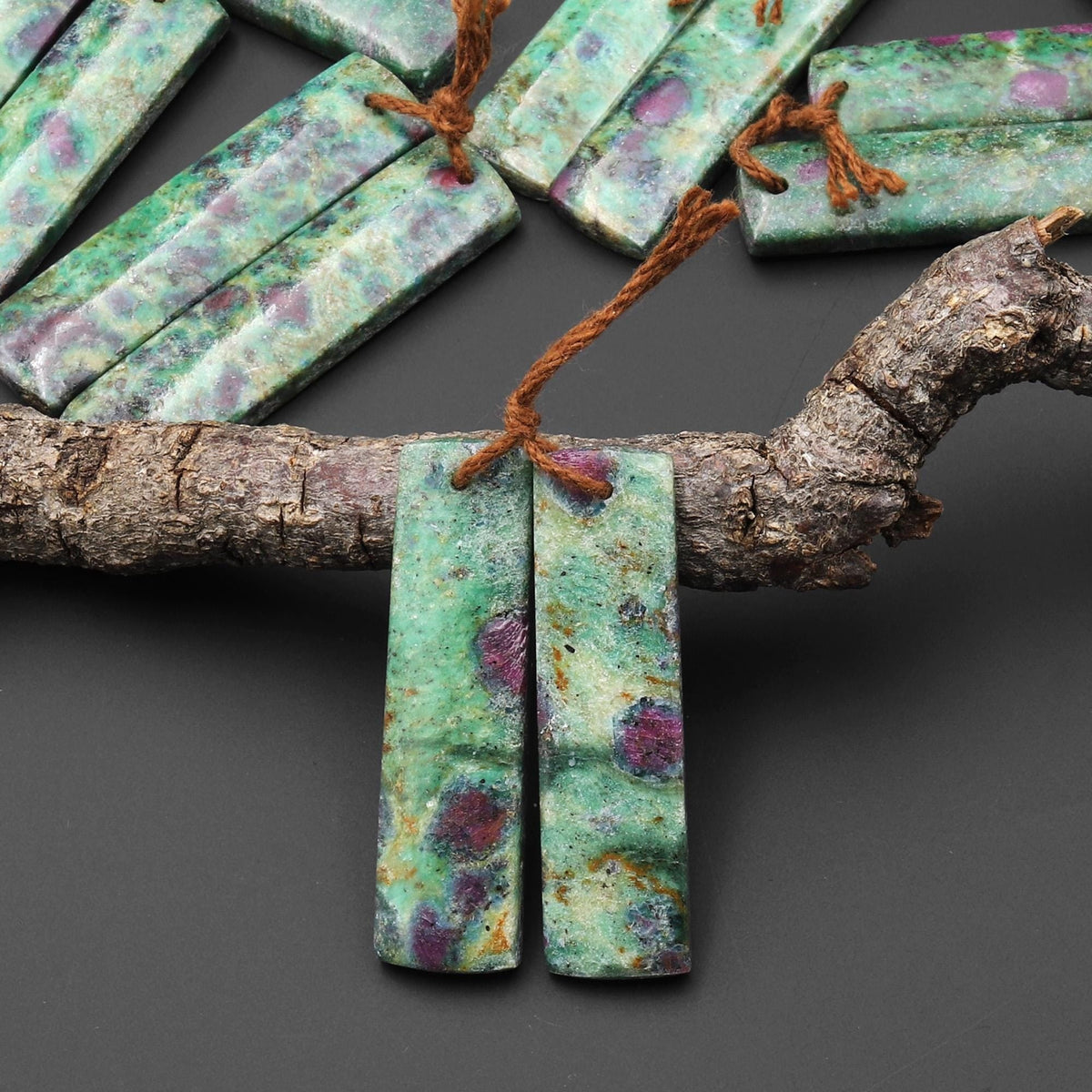 Natural Red Ruby Green Fuchsite Rectangle Earring Pair Matched Gemston ...