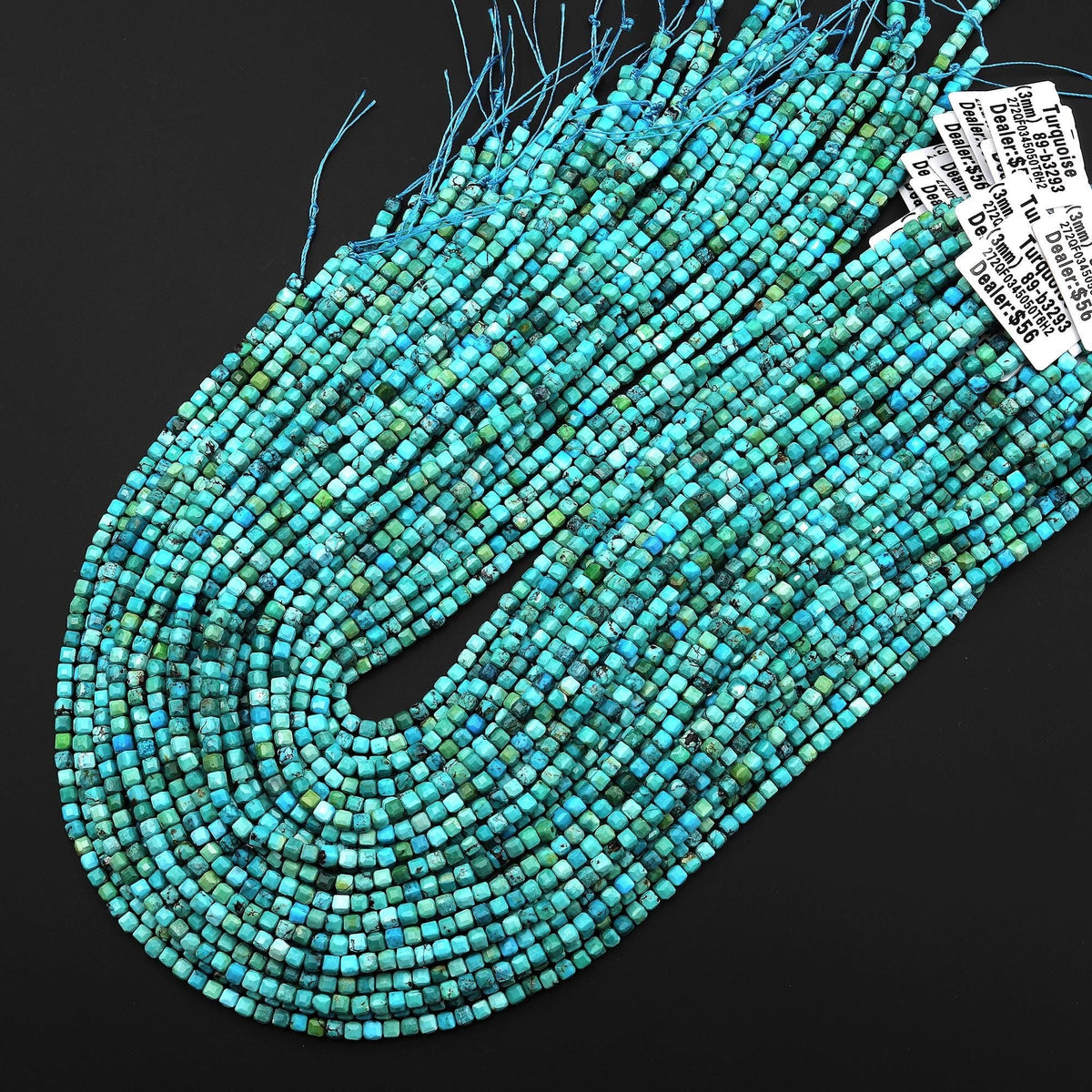 Genuine Natural Blue Green Turquoise Faceted 3mm Cube Beads 15.5" Stra ...