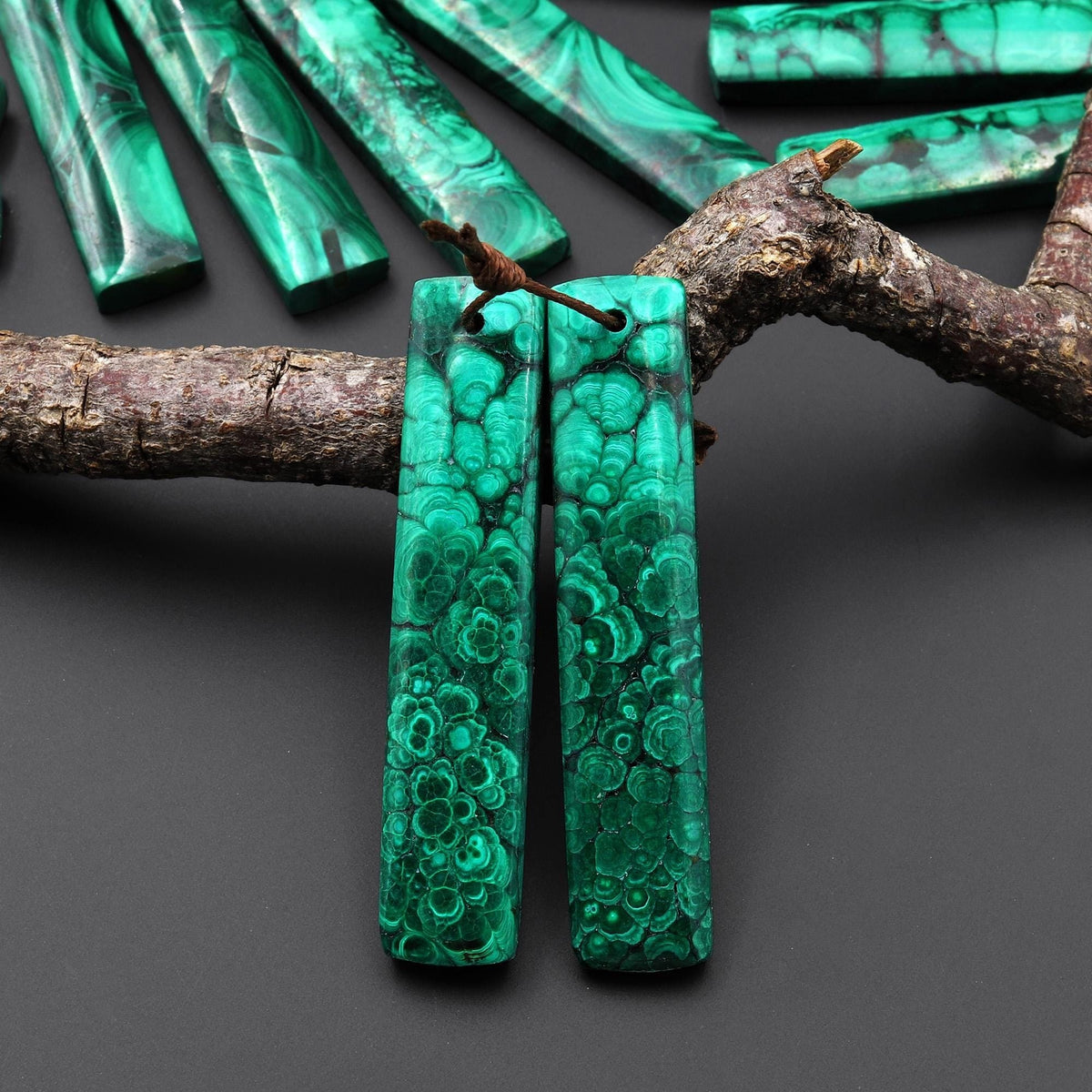 Natural Malachite Earring Rectangle Pair Drilled Matched Gemstone Bead ...