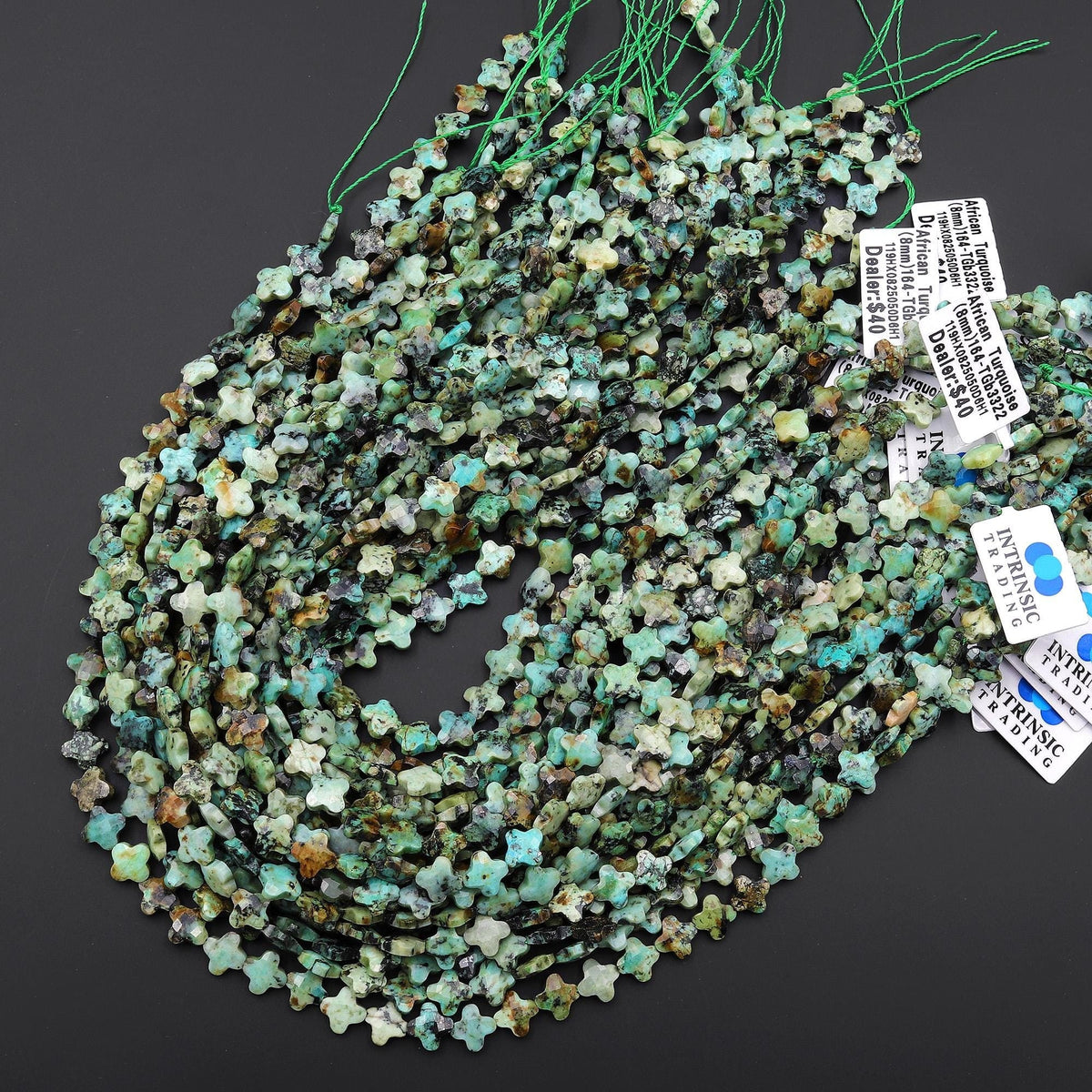 4 Four Leaf Clover Beads Natural African Turquoise Carved Faceted 8mm ...