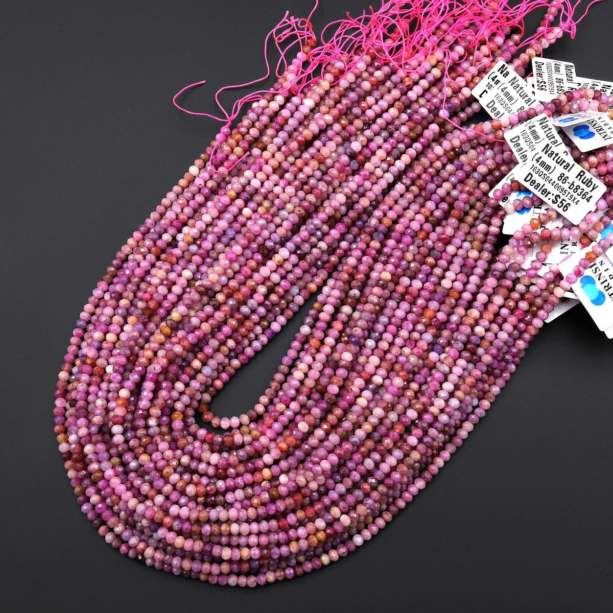 Real Genuine Natural Pink Ruby Gemstone Faceted 4mm Rondelle Beads 15 ...