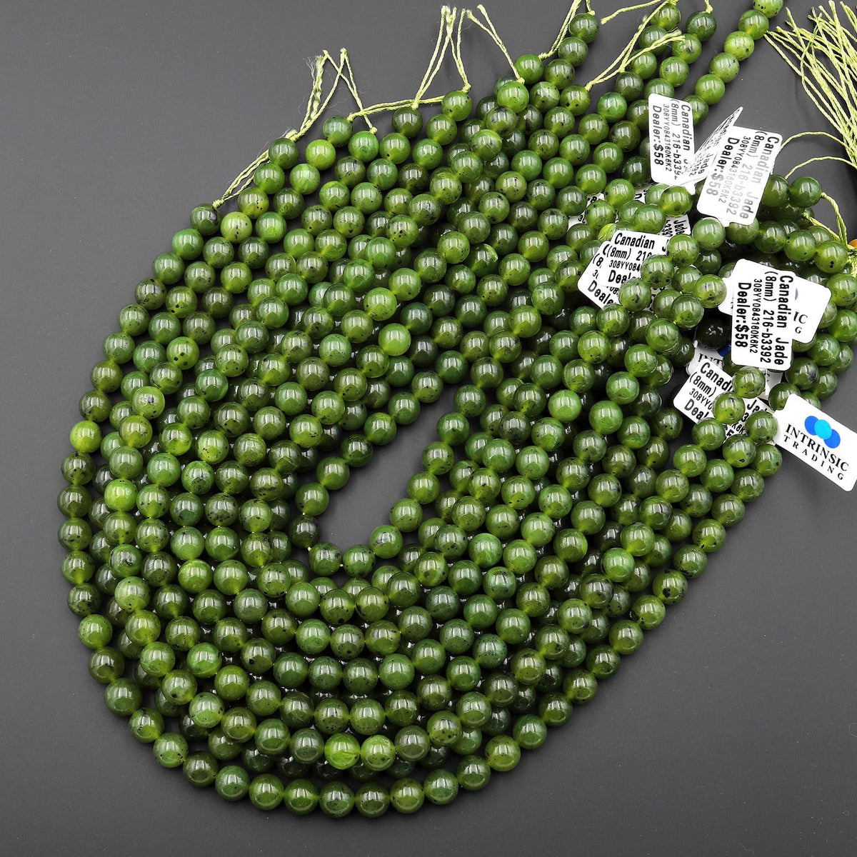 AAA Natural Canadian Green Jade 6mm 8mm 10mm Smooth Round Beads 15.5 ...
