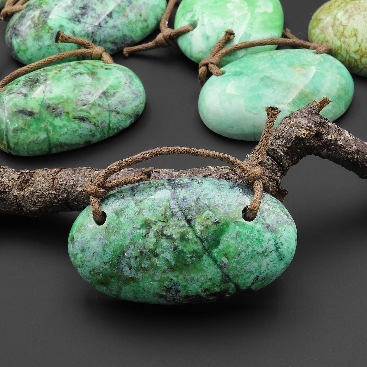 2 Two Hole Pendant Oval Natural Nevada Green Variscite Gemstone A3 ...