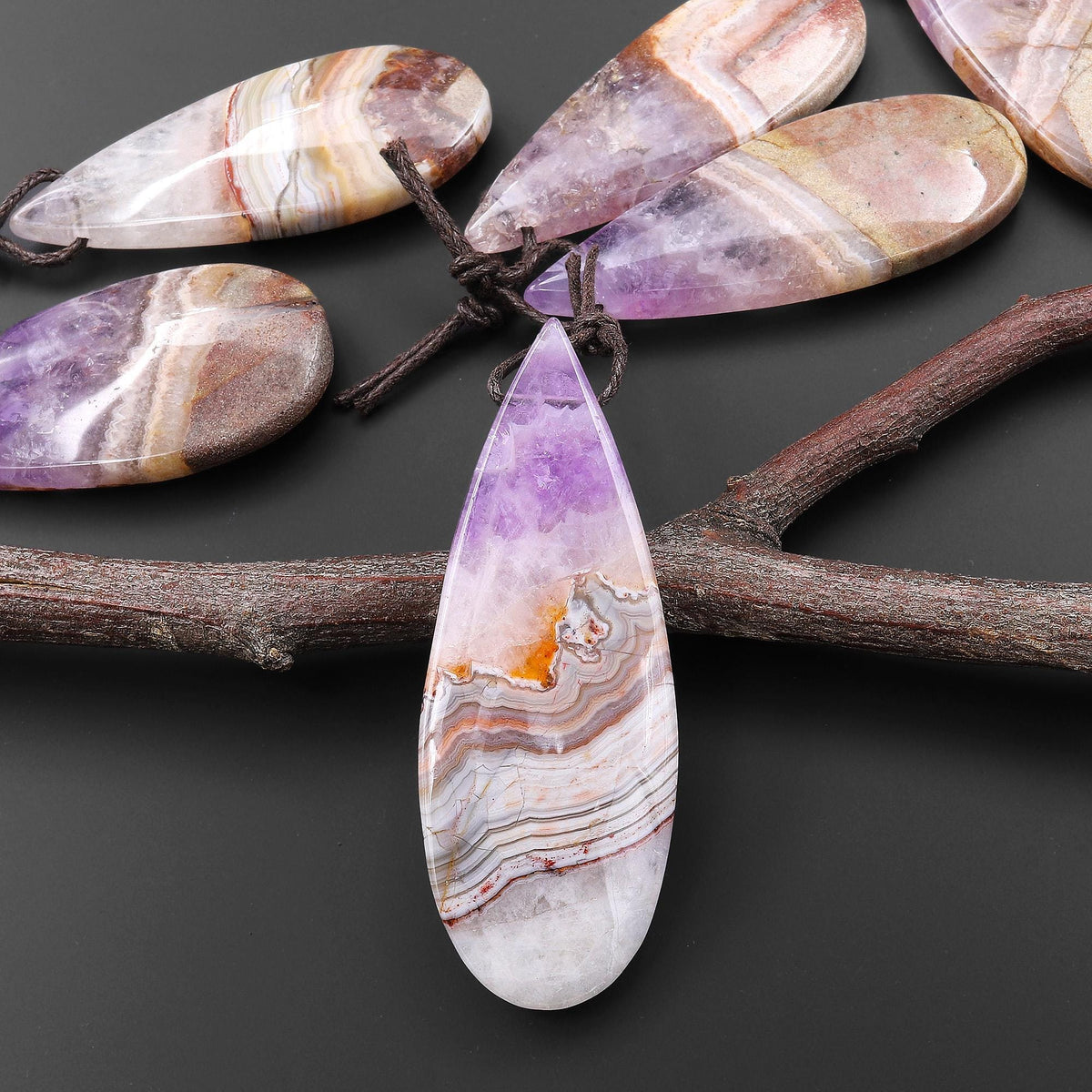 Hand Cut Natural Rainbow Amethyst Long Teardrop Side Drilled Gemstone ...