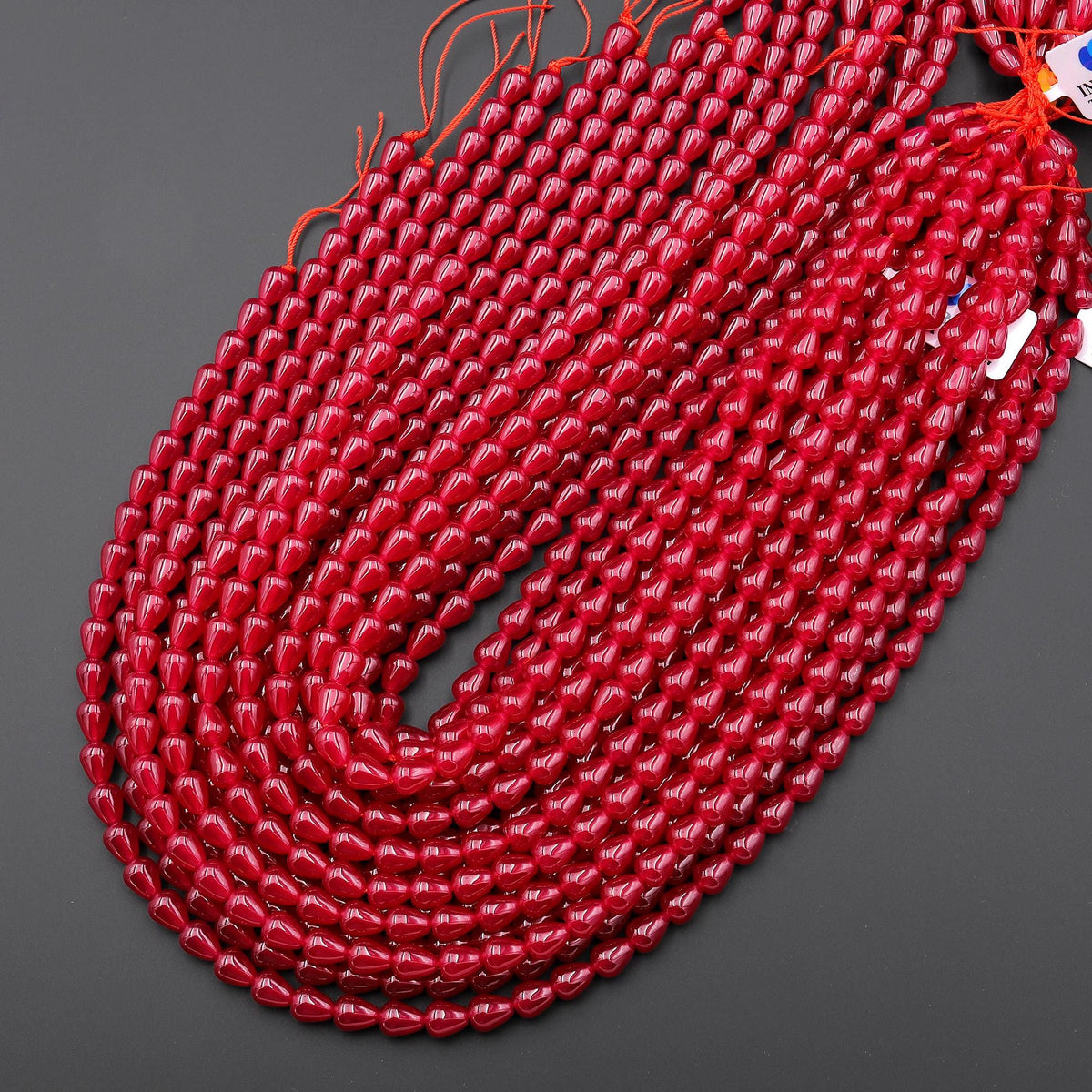 Lab-grown Red Ruby Smooth Teardrop Vertically Drilled Gemstone Beads 1 ...